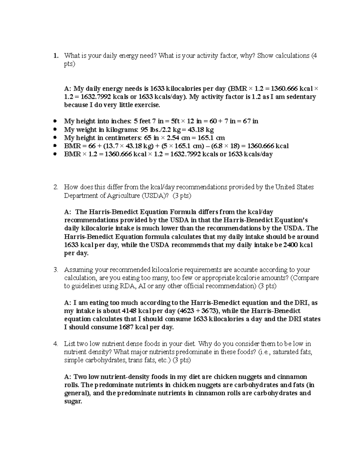 HUN 22201 - assignment or HUN 2201 - What is your daily energy need? What is your activity ...