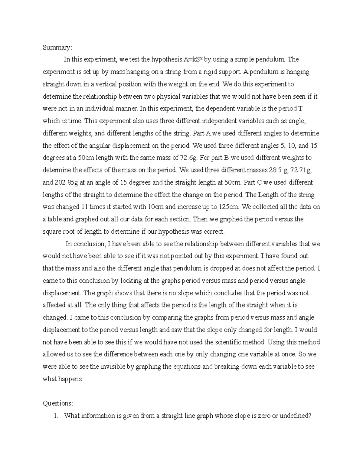 Simple pendulum - The experiment is set up by mass hanging on a string ...