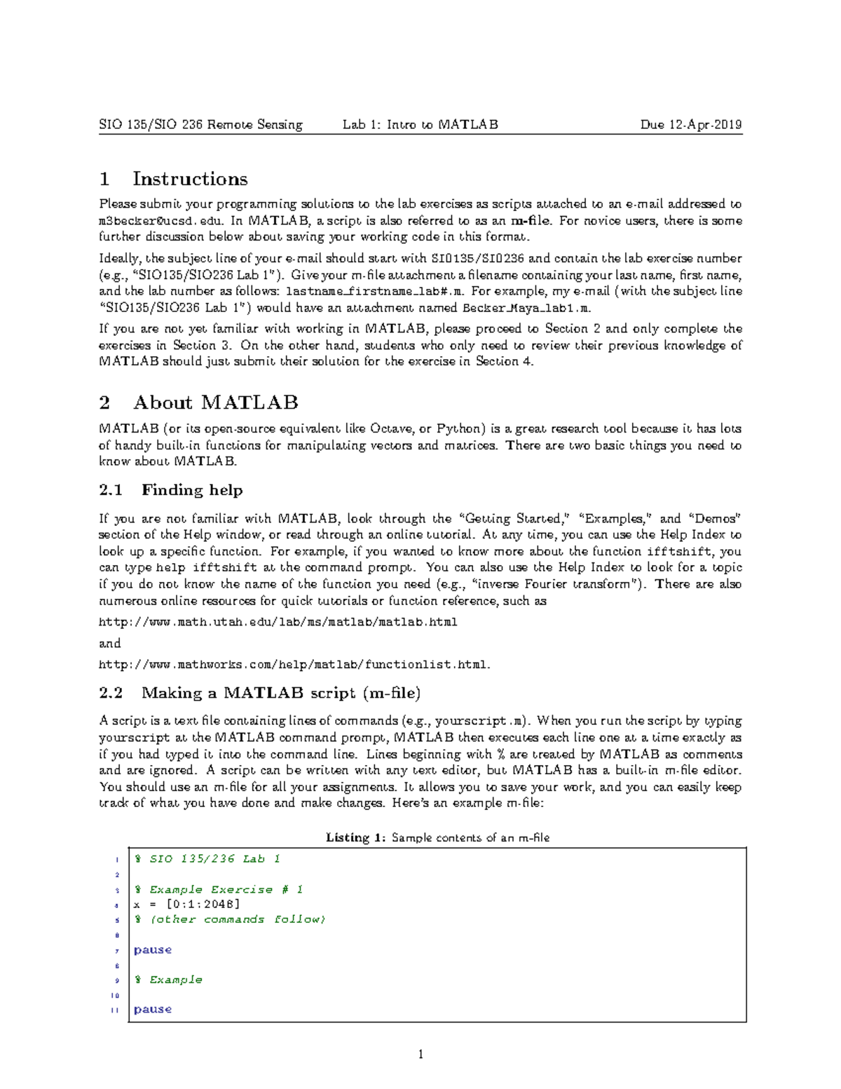 Lab1 - The second lab into Remote Sensing - SIO 135/SIO 236 Remote Sensing Lab 1: Intro to ...