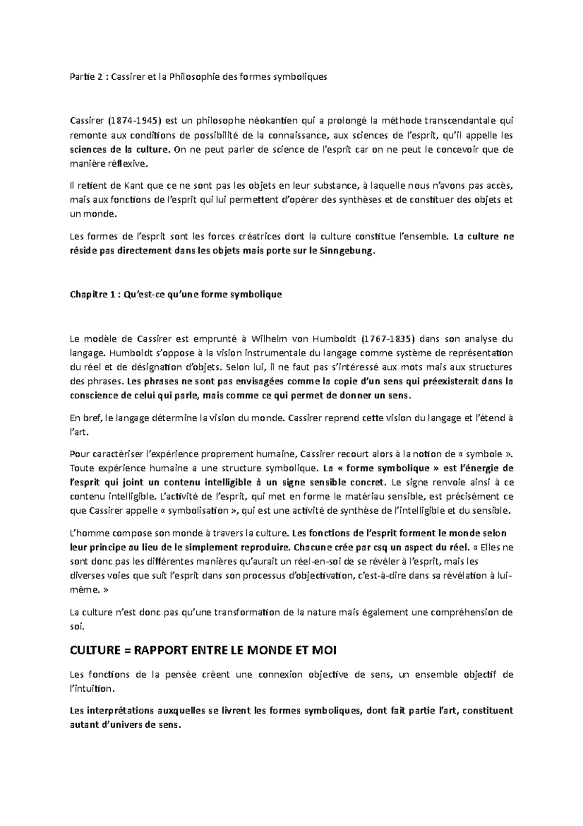 Fiche Cassirer (Philosophie Art) - Partie 2 : Cassirer et la Philosophie des formes symboliques ...