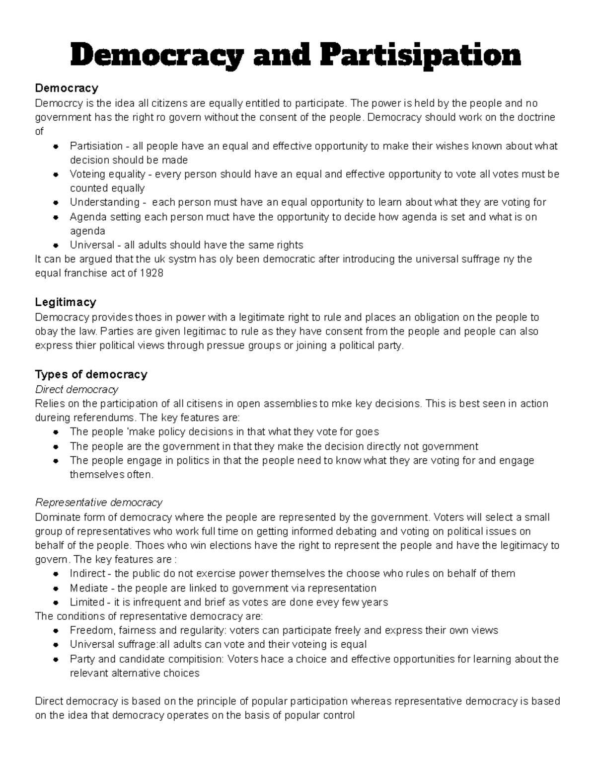 Democracy and Partisipation - Democracy and Partisipation Democracy ...