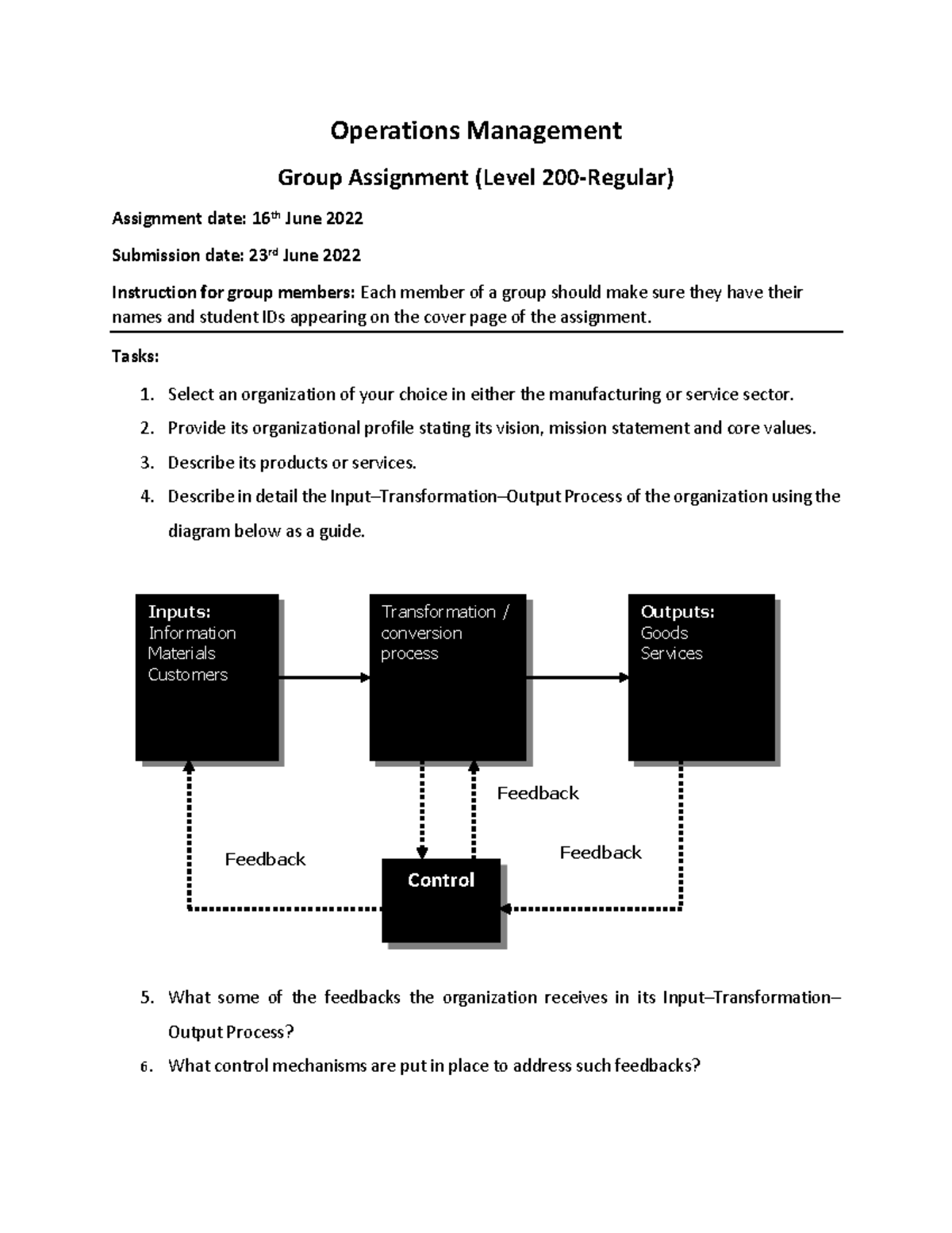 Group Assignment (Level 200-Regular) - Operations Management Group ...