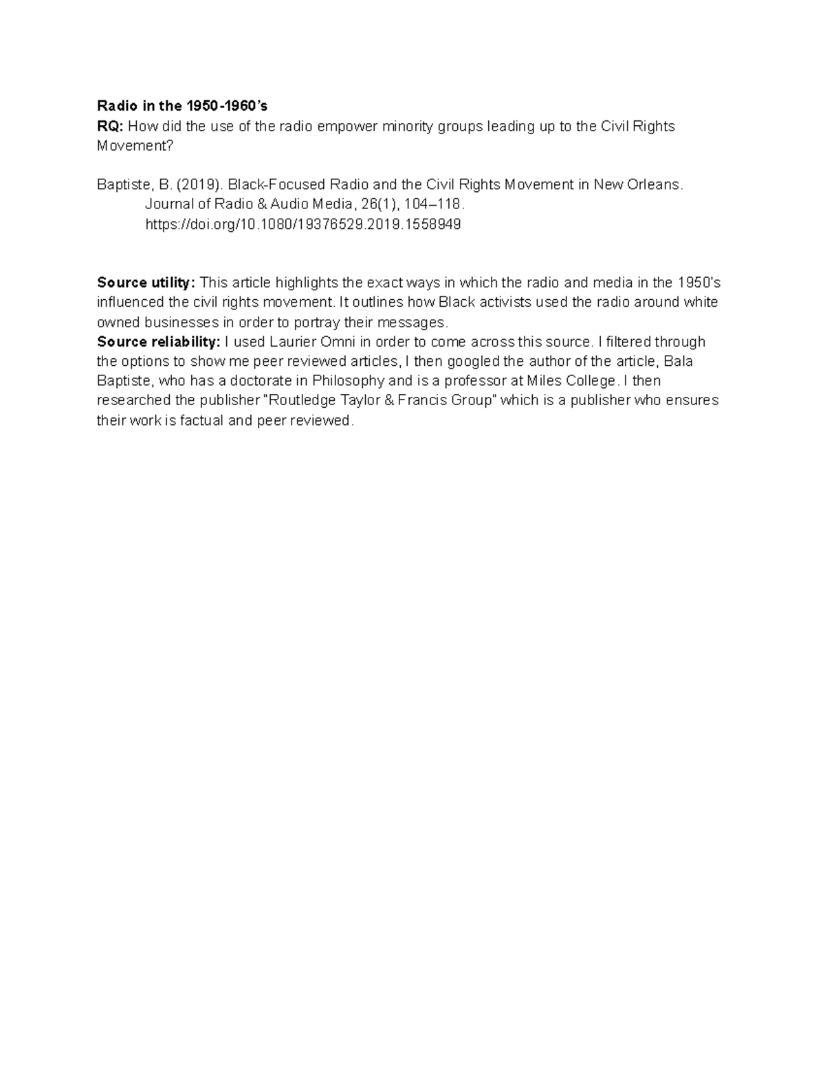 WSA 2 - Mandatory wsa2 assignment for Dr. Jade Millers class. - Radio in the 1950-1960’s RQ: How ...