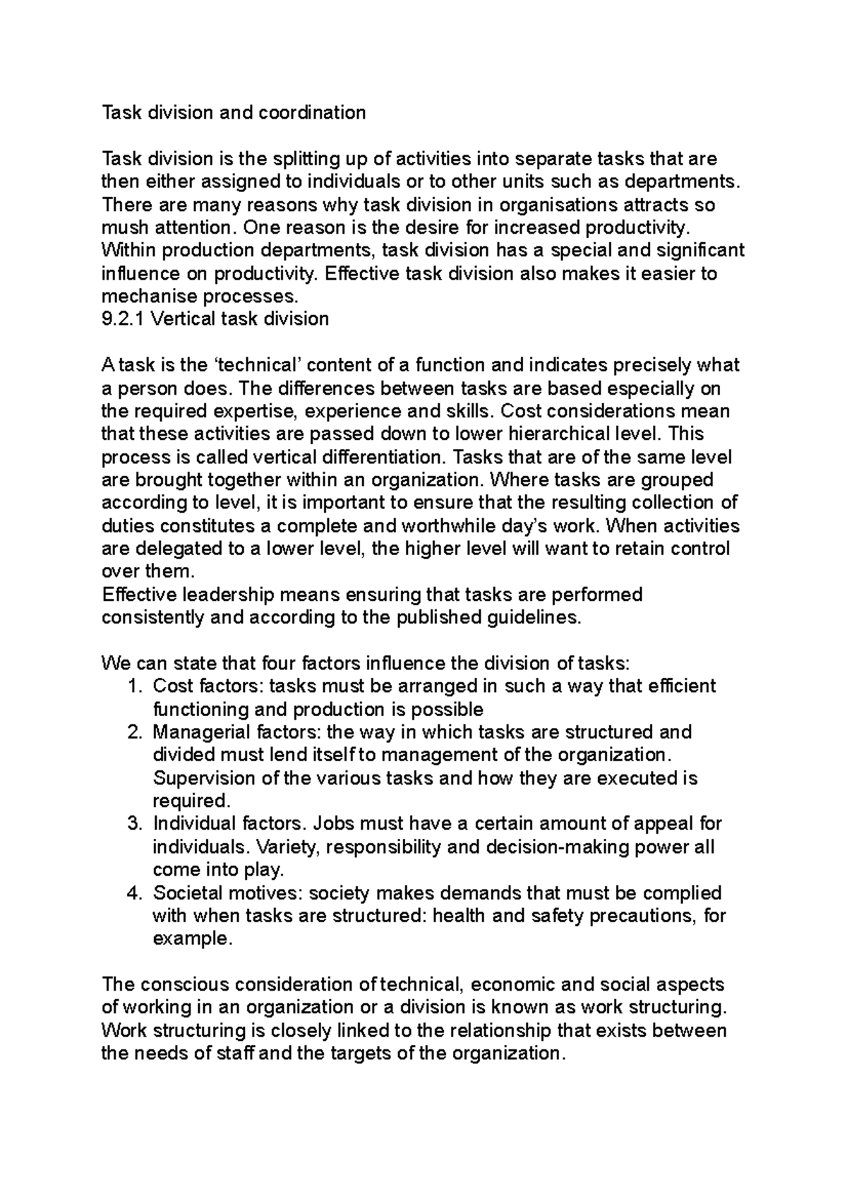 Task division and coordination - There are many reasons why task ...