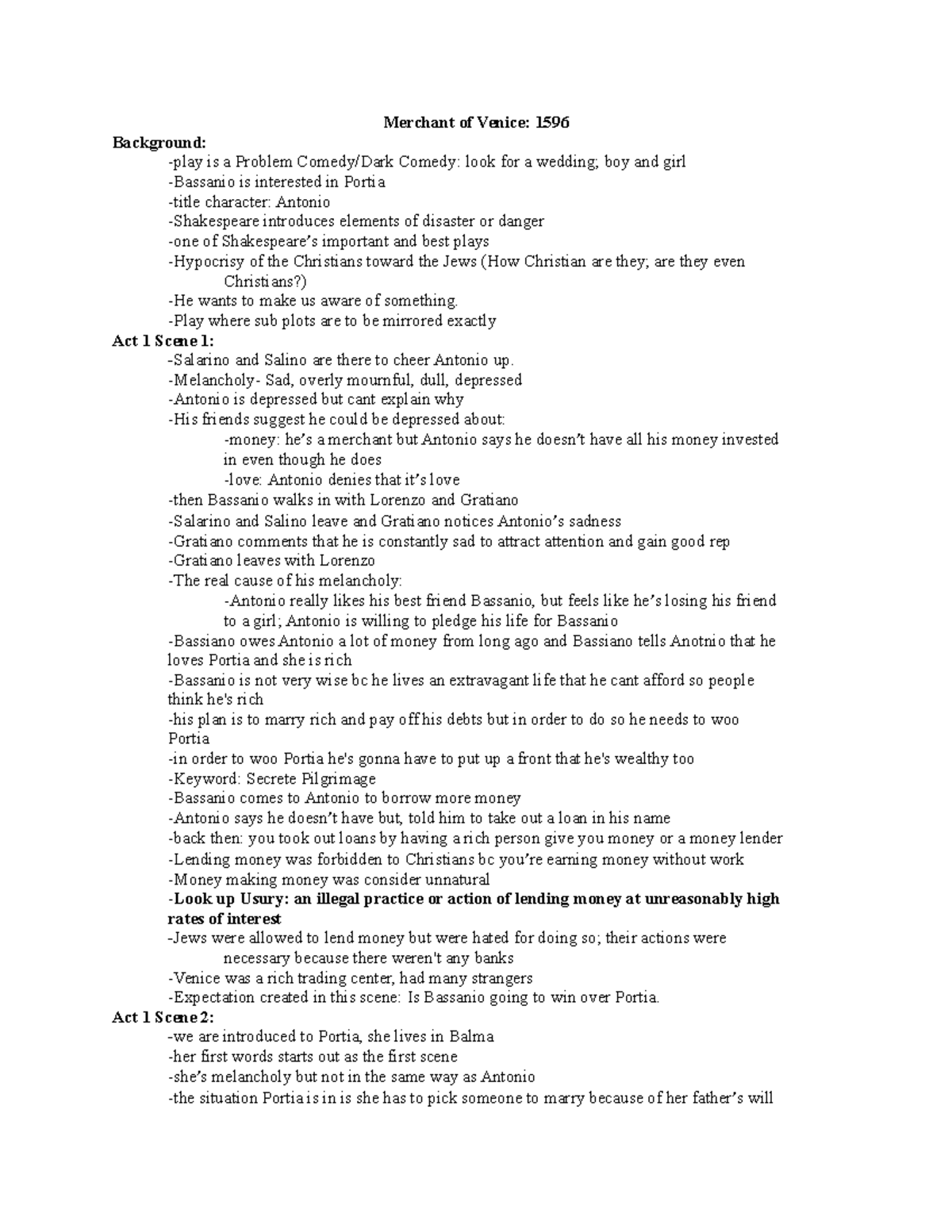 Lecture Notes, Lecture Merchant Of Venice - Merchant of Venice: 1596 ...