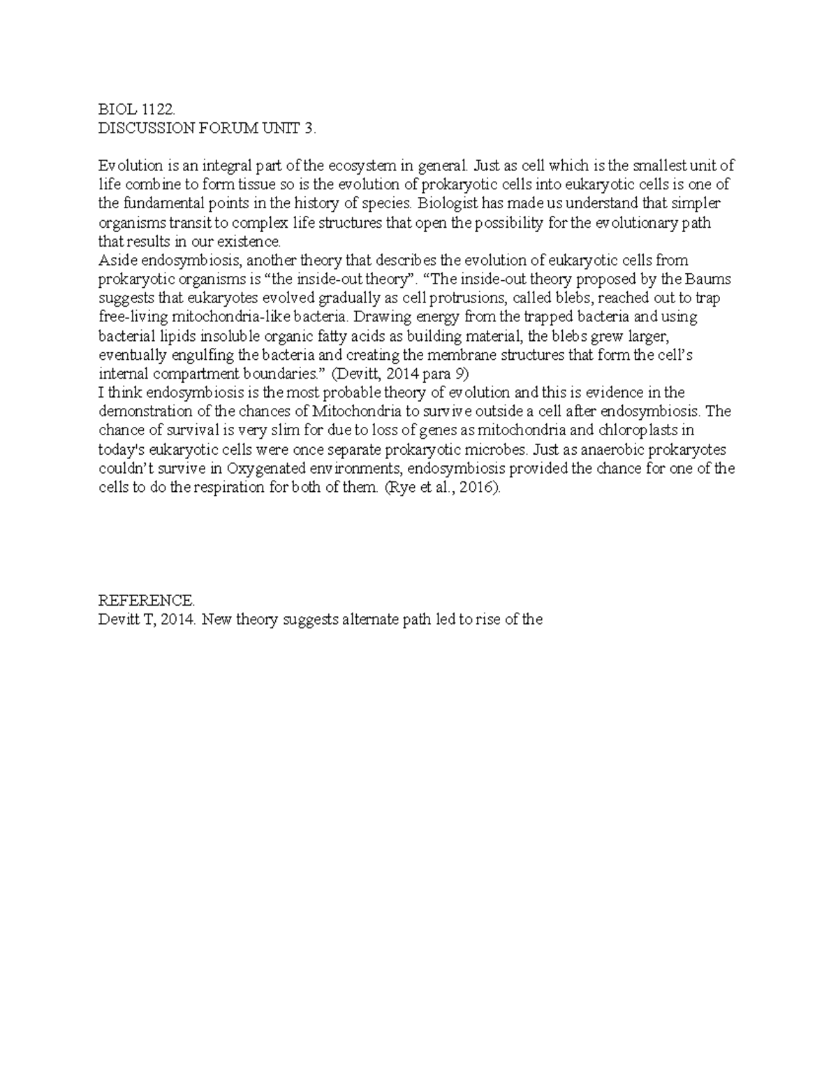 Introduction to Biology 2 UNIT 3 Discussion Assignment 422 ...