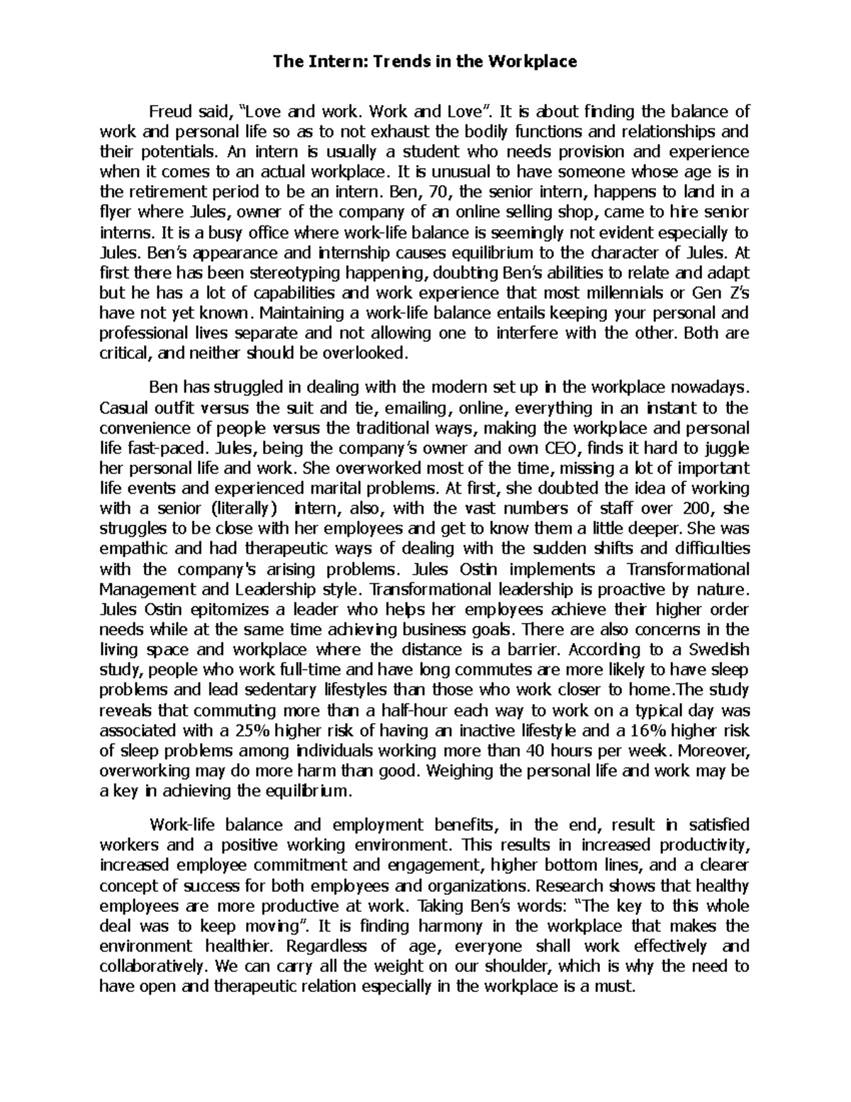 The Intern -Trends in the Workplace - The Intern: Trends in the ...