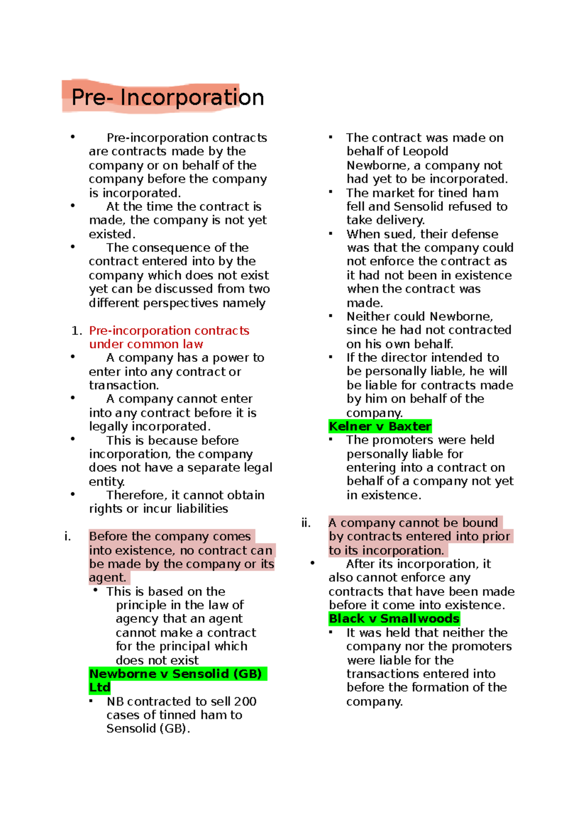 Pre-Incorporation - Pre-Incorporation - Pre- Incorporation Pre ...