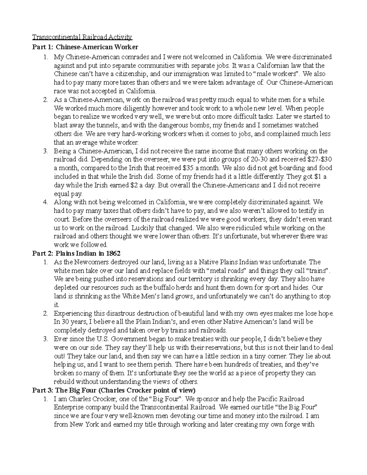 Anthro 3 Notes from Transcontinental Railroad - Transcontinental ...