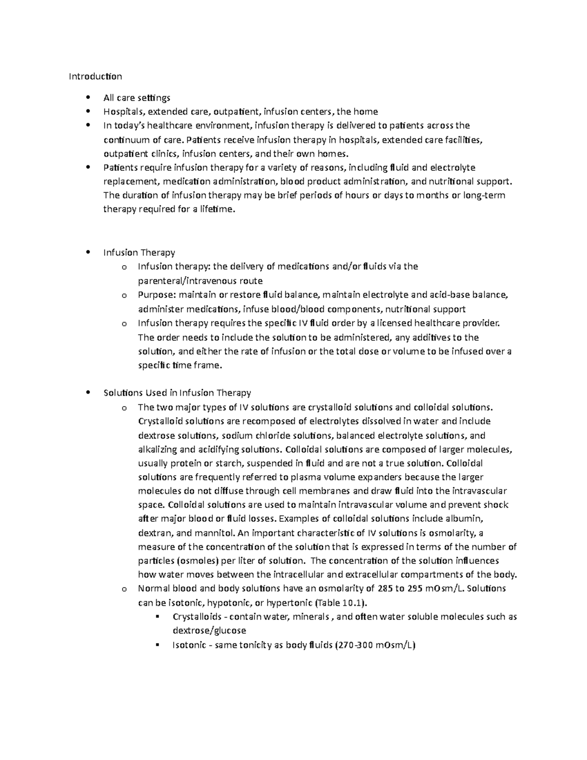 Introduction to IV - Lecture notes - Introduction All care settings ...