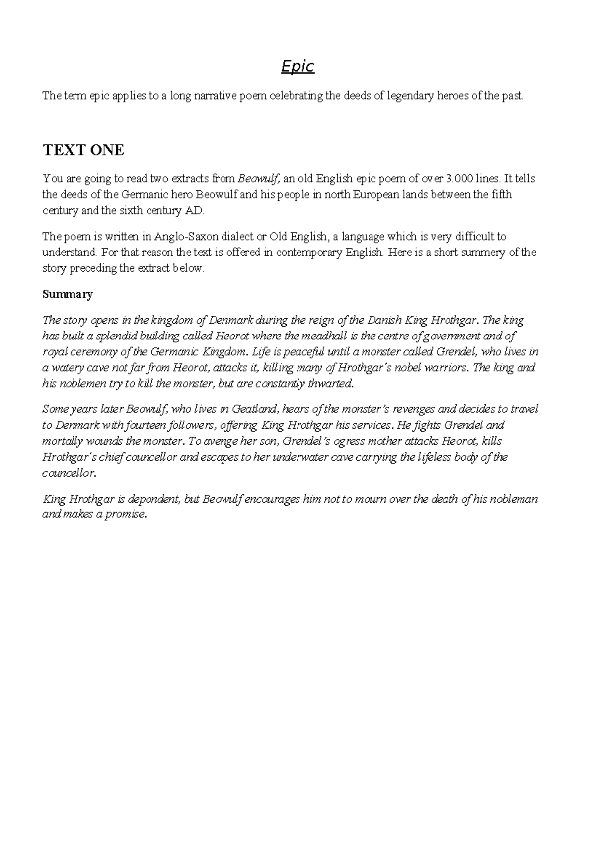 Epic - Brief description of Epic poetry - Epic The term epic applies to ...