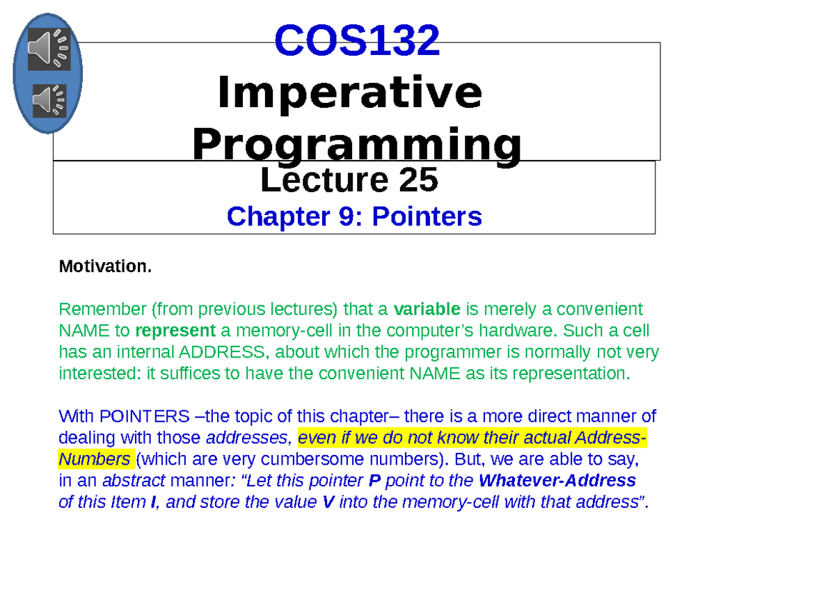COS132 L25 - Lecture notes L25 - COS Imperative Programming Lecture 25 ...