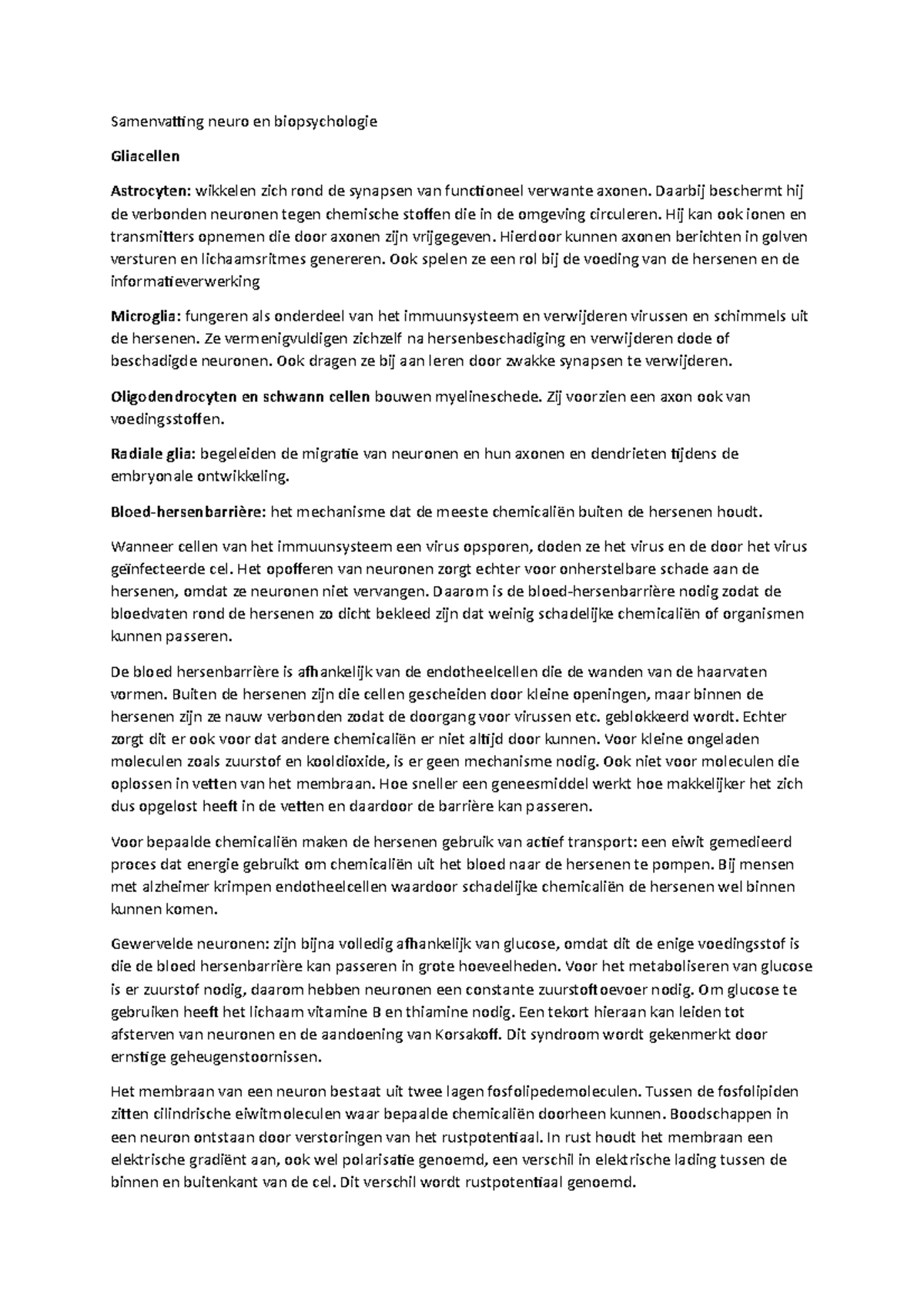 Samenvatting neuro en biopsychologie - Samenvatting neuro en ...