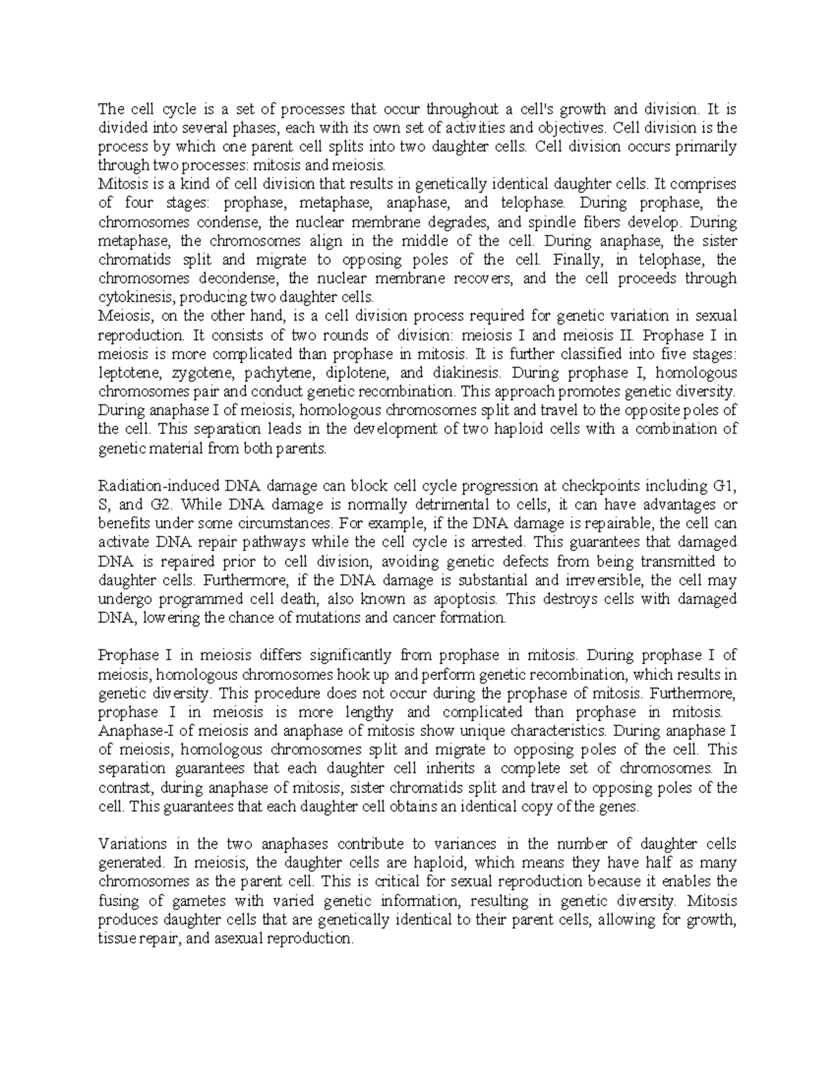 Discussion Forum Unit - biol - The cell cycle is a set of processes ...