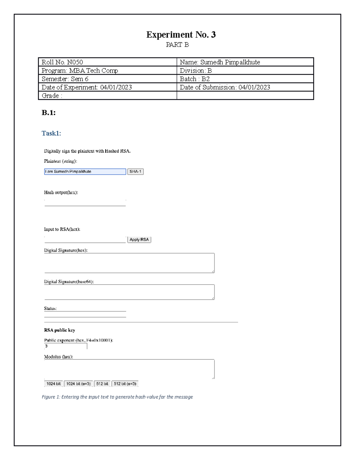Exp8 CS N050 - Lab work or cyber security - Experiment No. 3 PART B Roll No. N050 Name: Sumedh ...