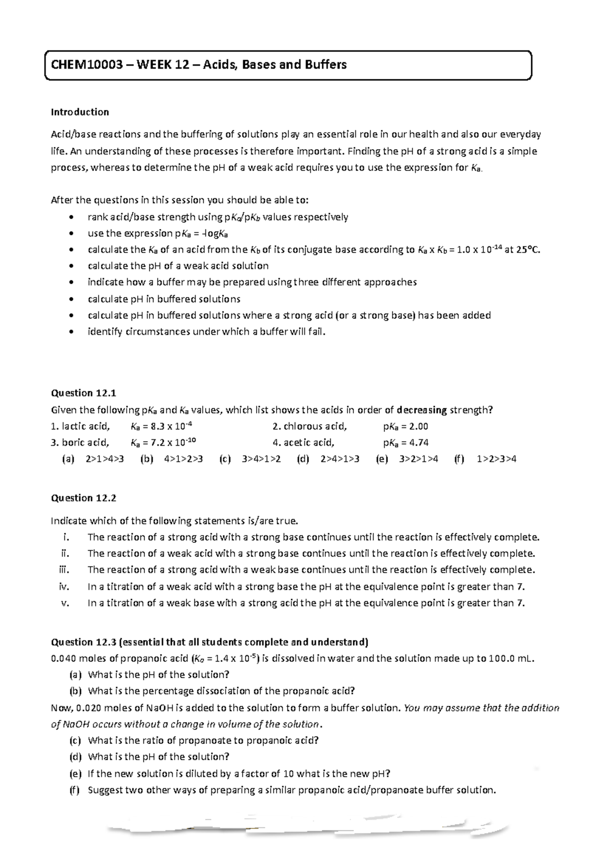 Week 12 CHEM10003 Tutorial Questions S1 2024 - © Copyright: University ...