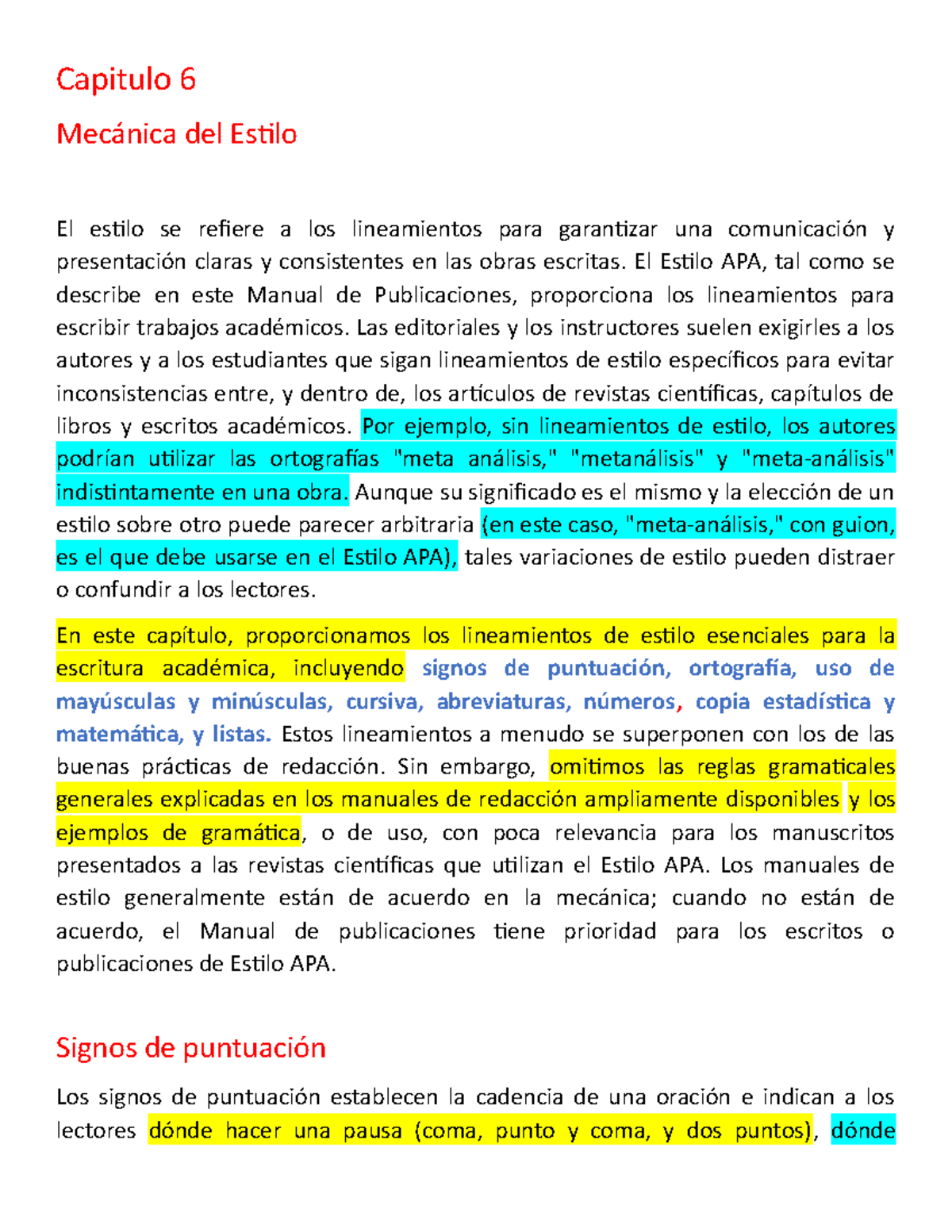 APA 7 CAP 6 - normas APA cap 6 - Capitulo 6 Mecánica del Estilo El ...