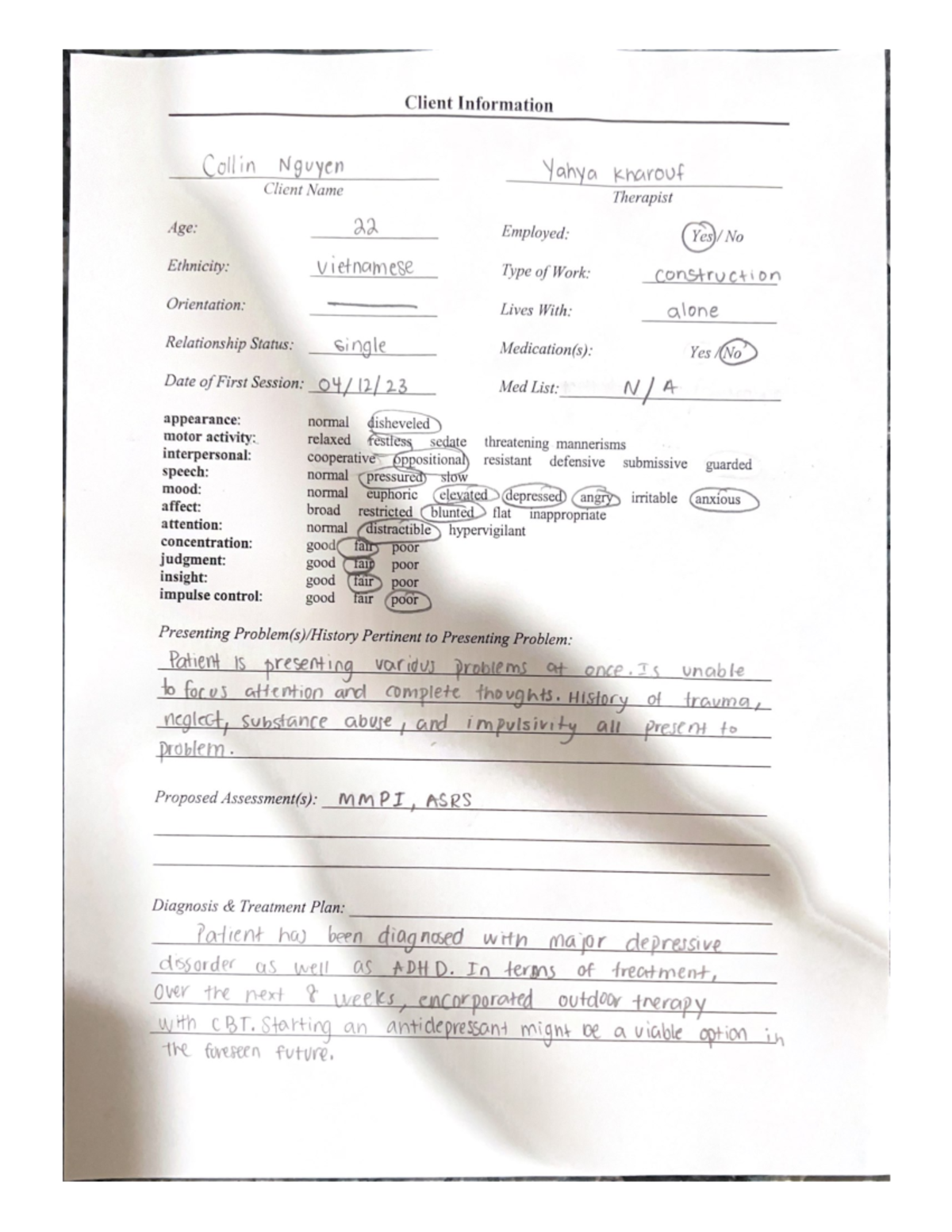 Client Information - coursework - PSYCH 135 - Studocu