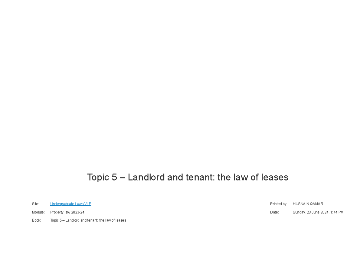 Chapter 5 - module - Topic 5 – Landlord and tenant: the law of leases ...