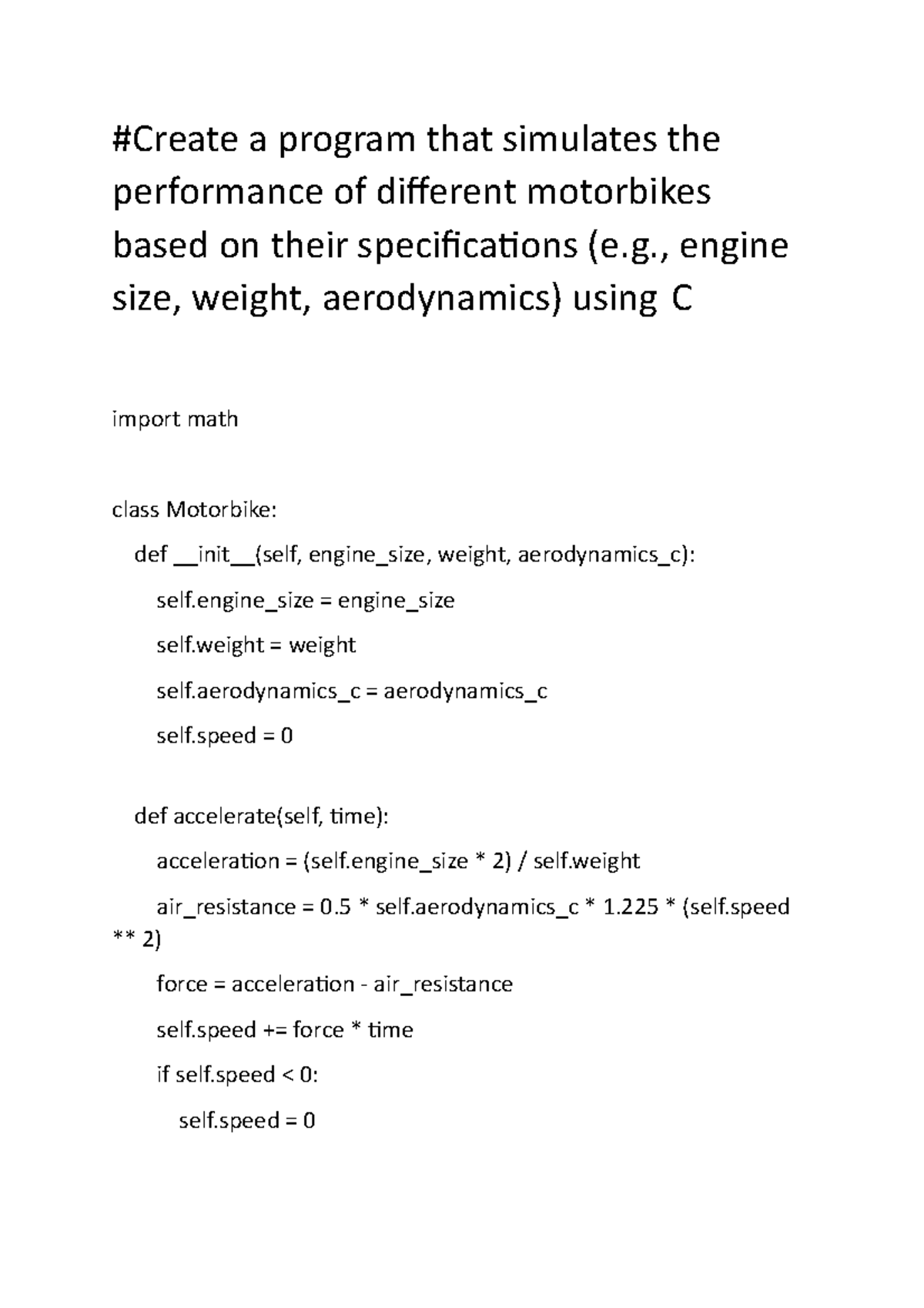 Motorbikes based on their specifications-C - #Create a program that ...