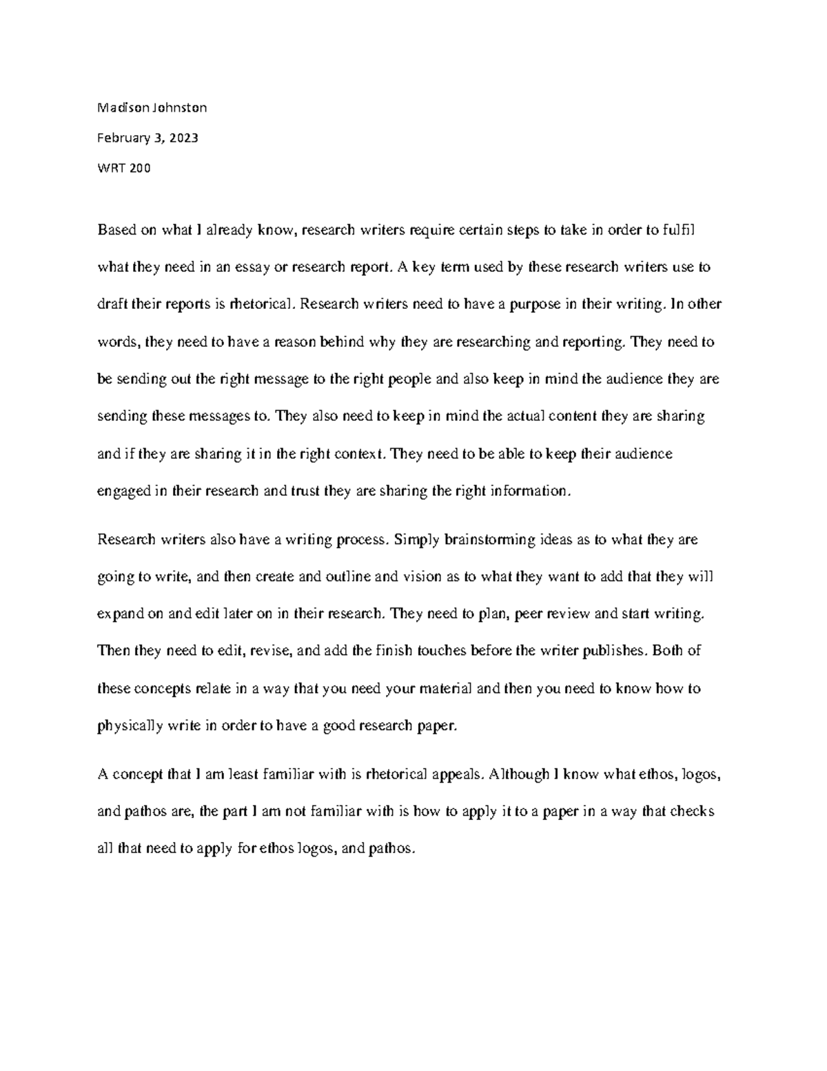 TOW 1 - theroy of writing essay for writing 200-60 - Madison Johnston ...