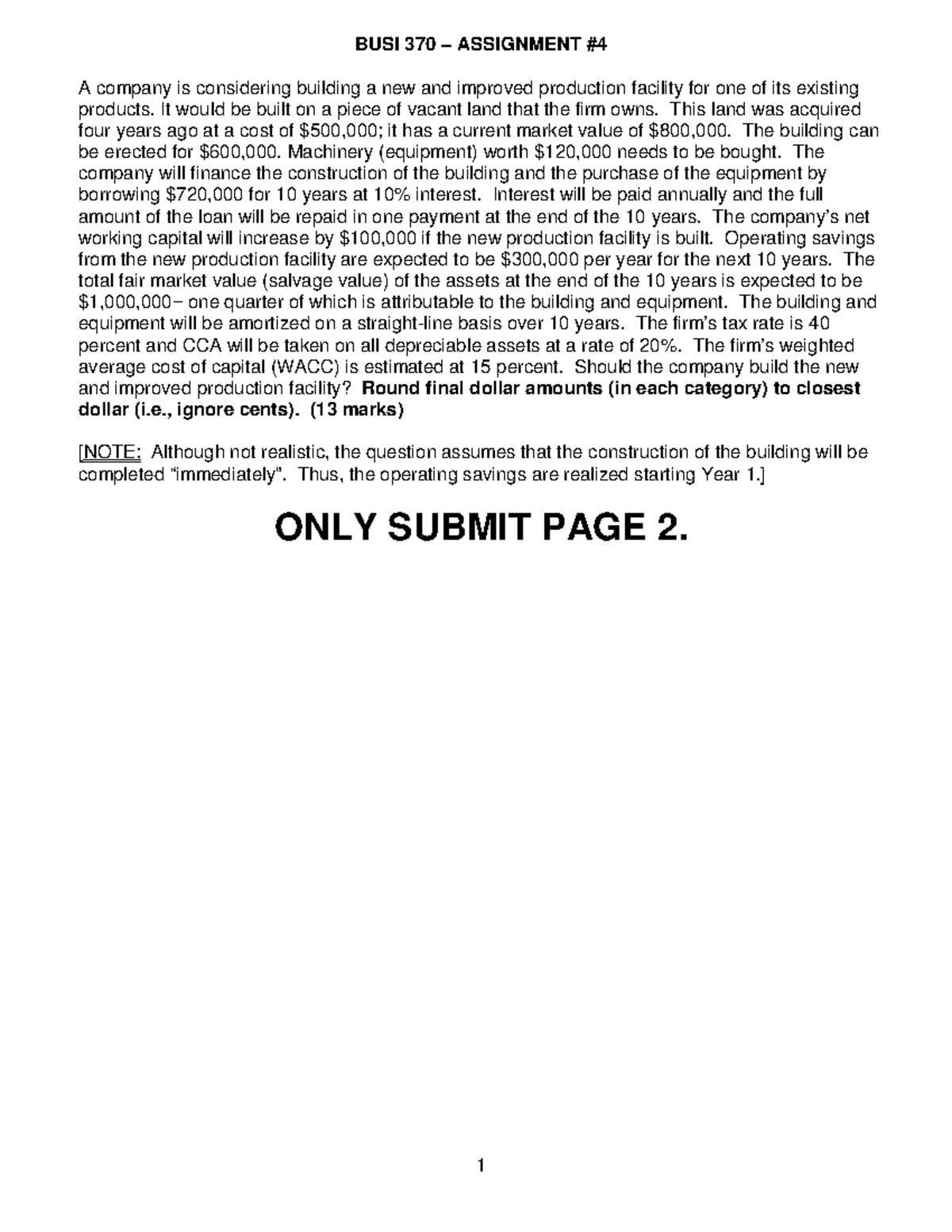 BUSI 370 - Assignment #4 - BUSI 370 – ASSIGNMENT #4 A company is ...