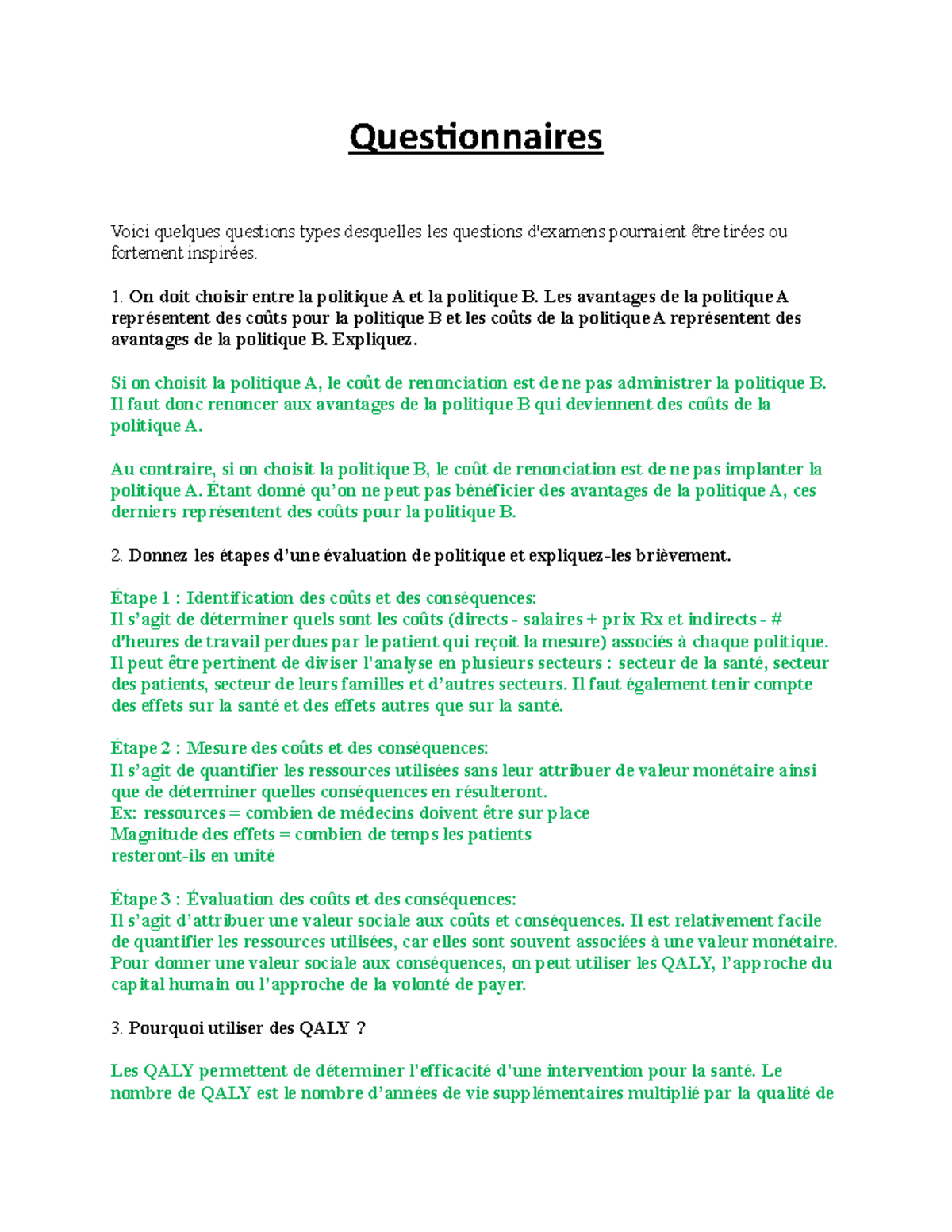 Question à developpement posé à l'examen - Questionnaires Voici ...