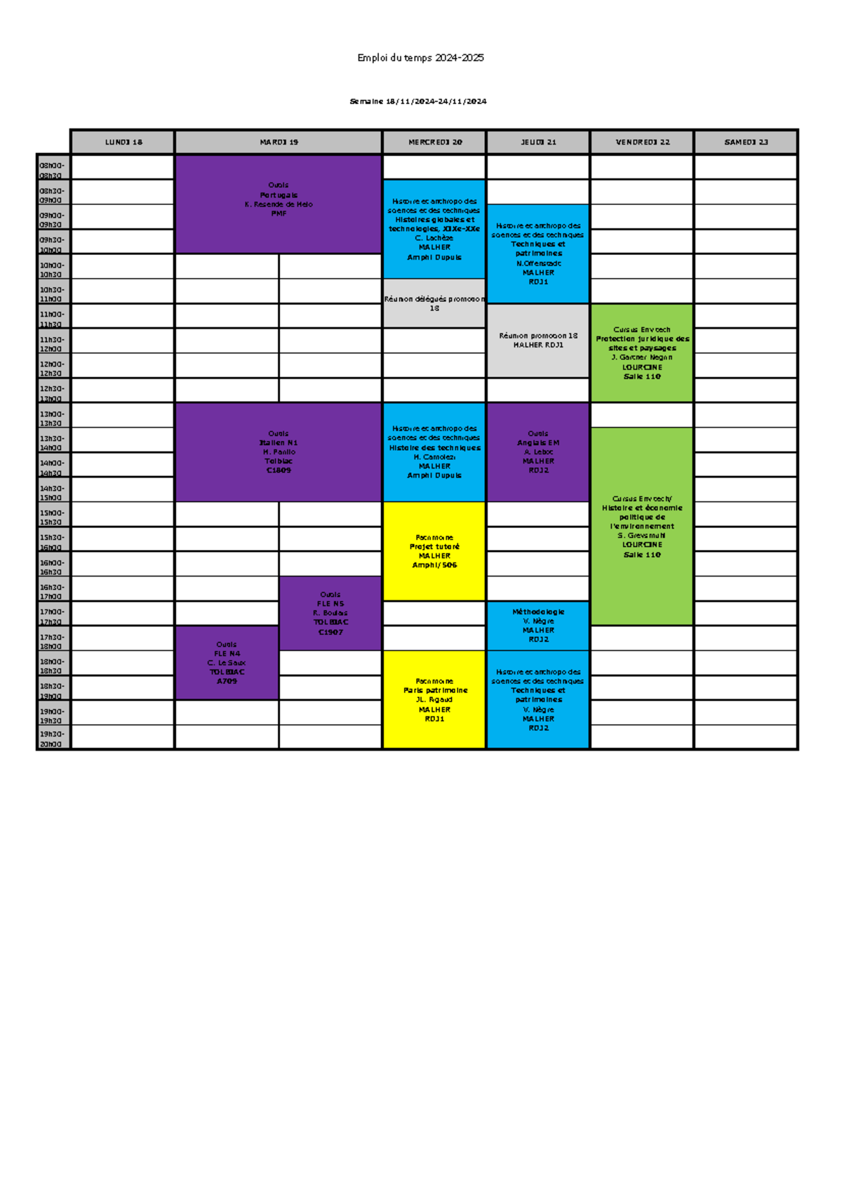 Sem 9 EM - knlk joj - Emploi du temps 2024- LUNDI 18 MERCREDI 20 JEUDI ...