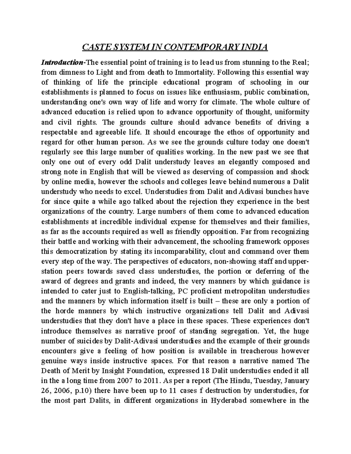 Caste System IN Contemporary India - CASTE SYSTEM IN CONTEMPORARY INDIA ...