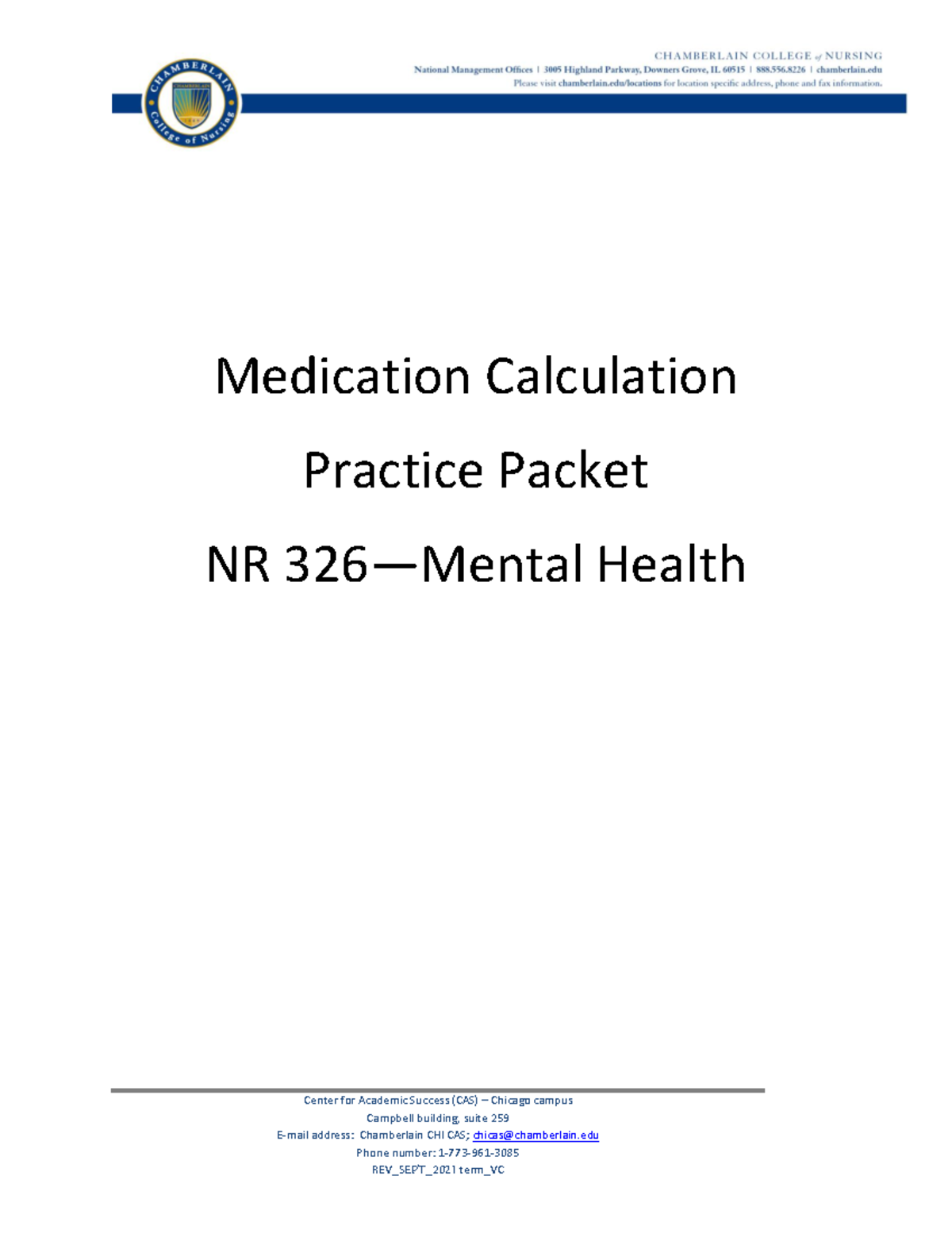 NR326 Mental Health Math Packet 2 - Center for Academic Success (CAS ...