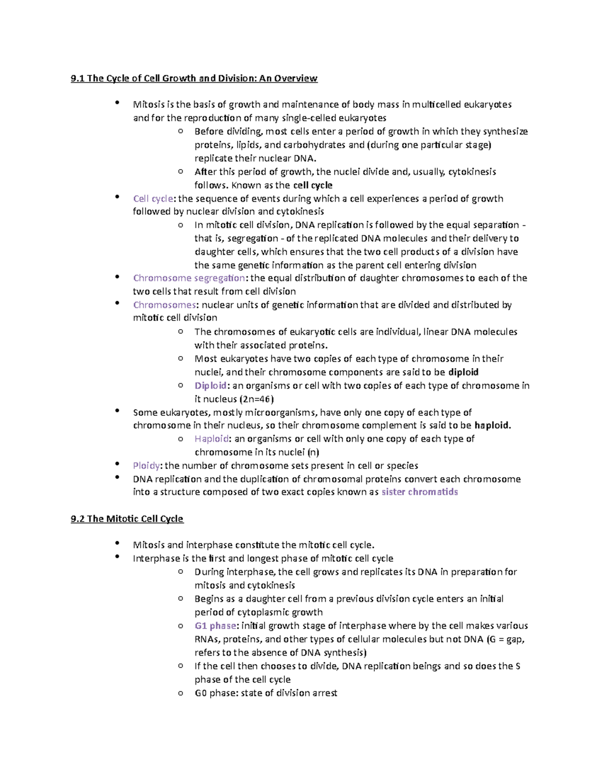 Chapter 9 bio 204 - Lecture notes 9 - 9 The Cycle of Cell Growth and ...