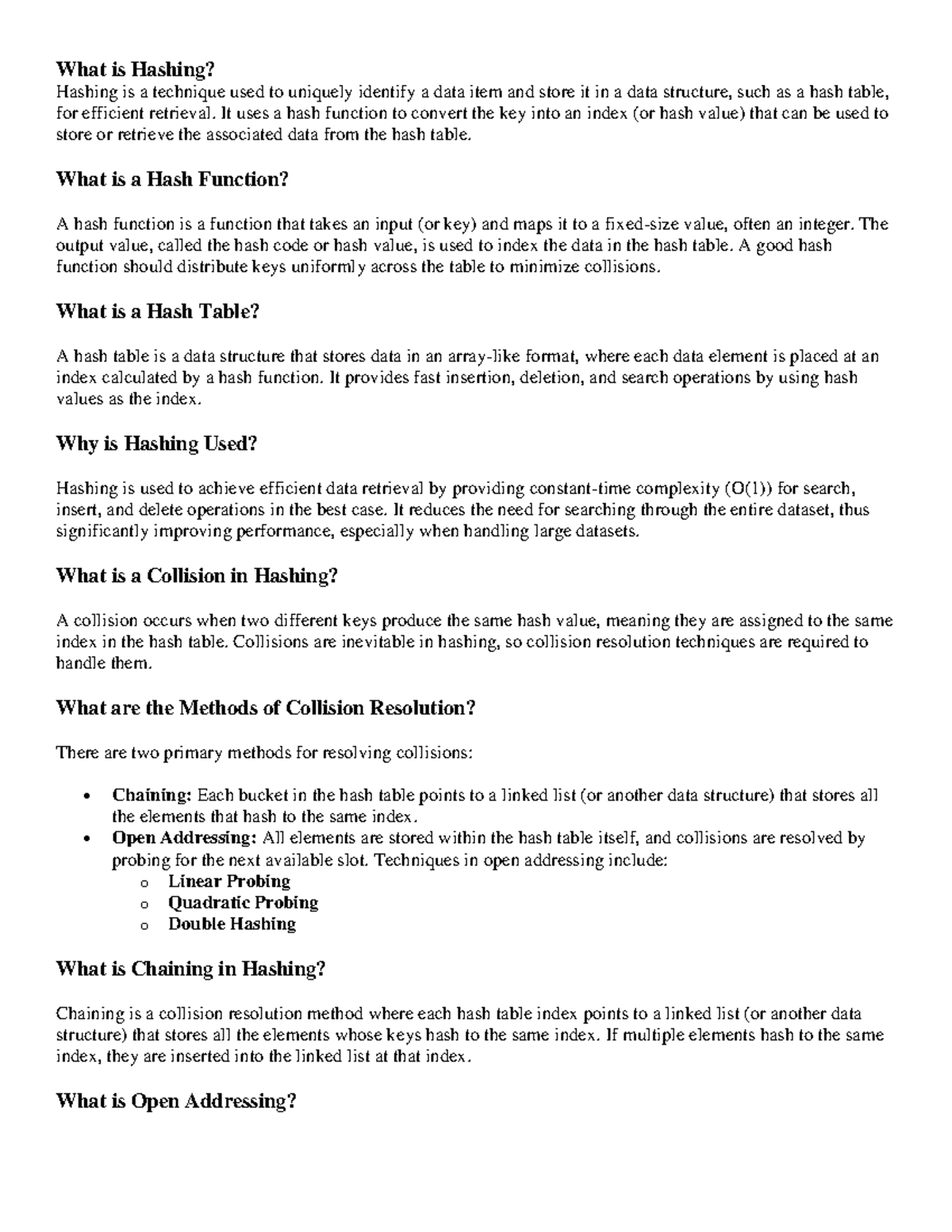 Hashing - What is Hashing? Hashing is a technique used to uniquely ...