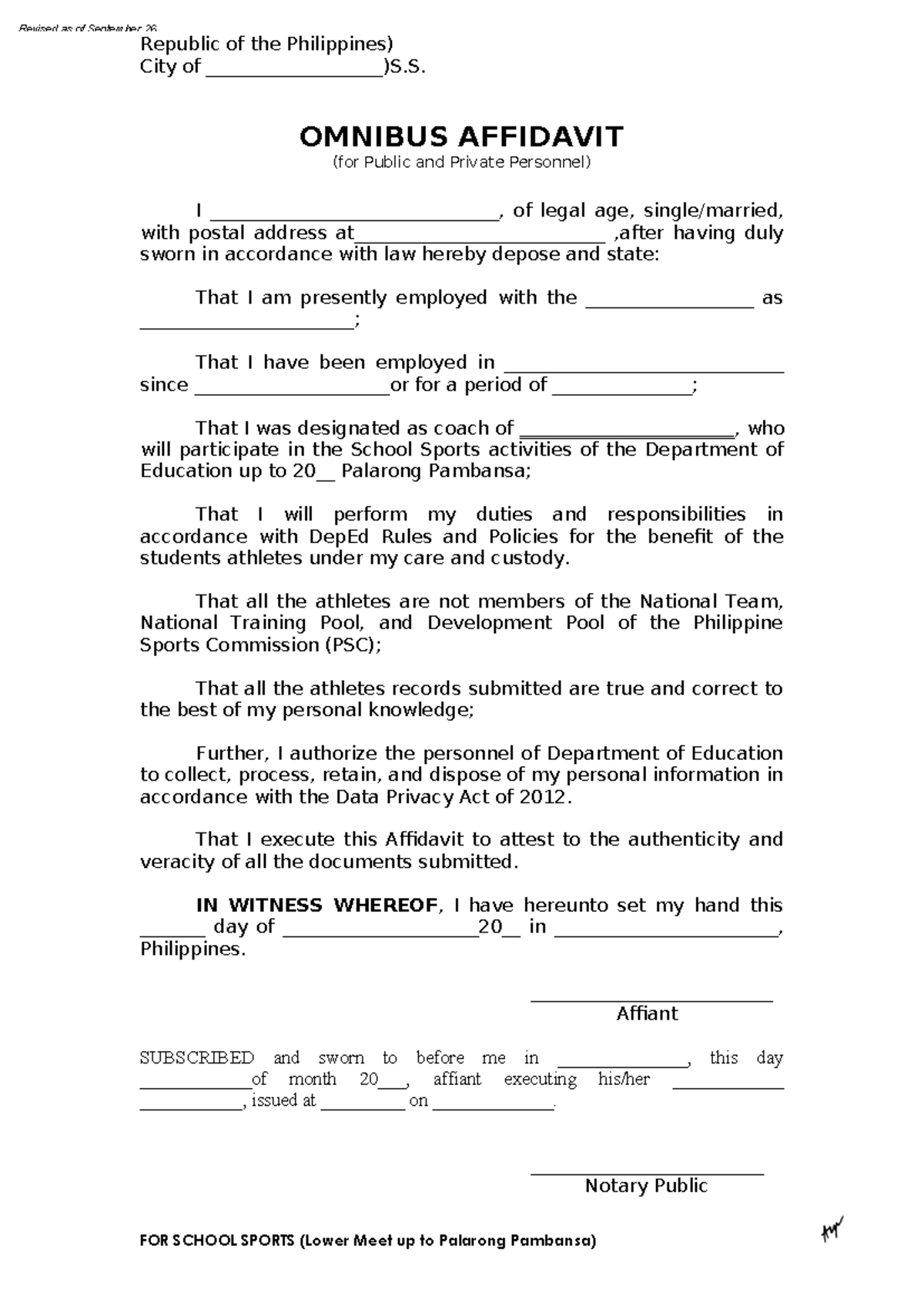 2020 Omnibus-Affidavit - Republic of the Philippines) City of ...