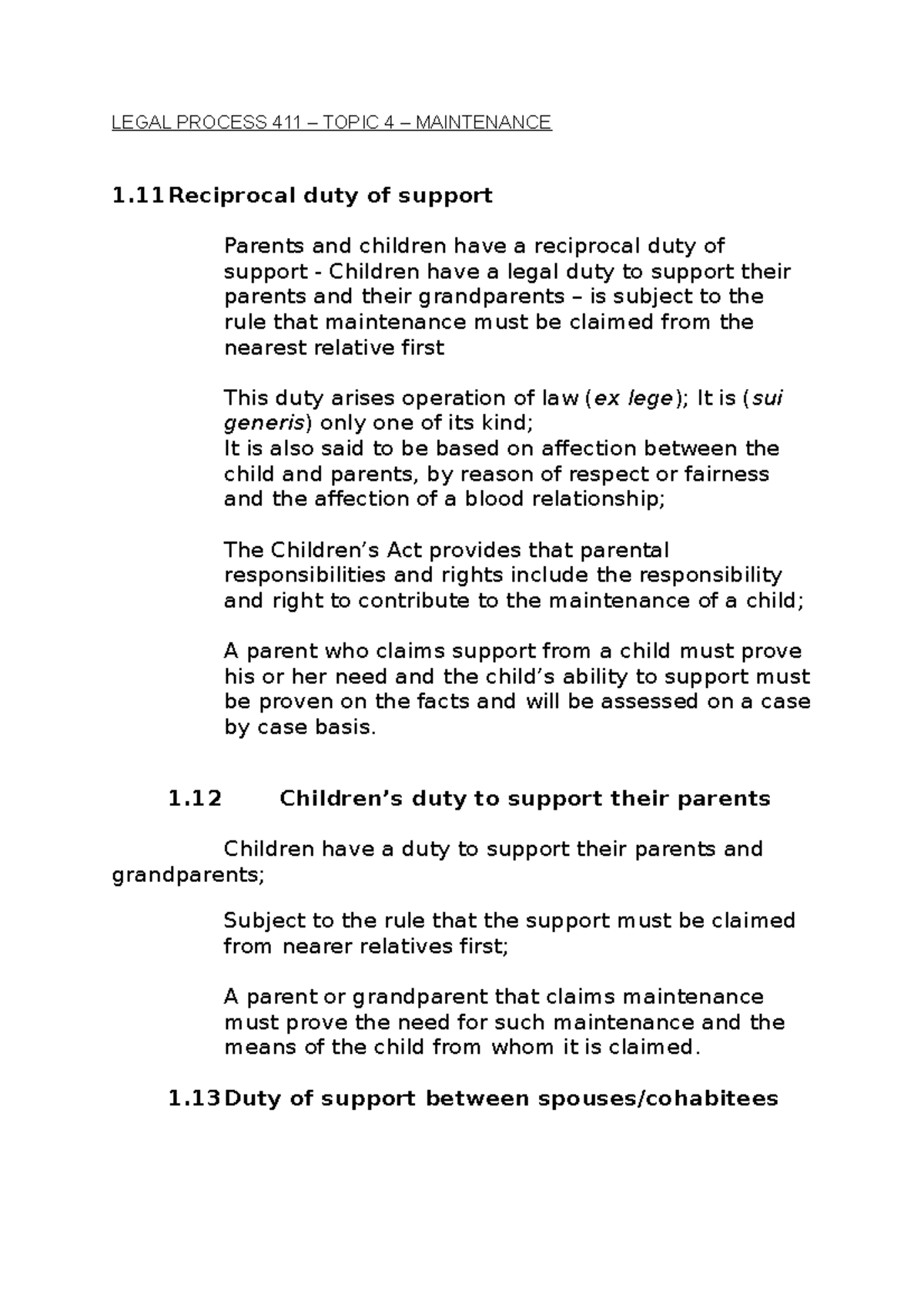 Notes on Maintenance - LEGAL PROCESS 411 – TOPIC 4 – MAINTENANCE 1 ...