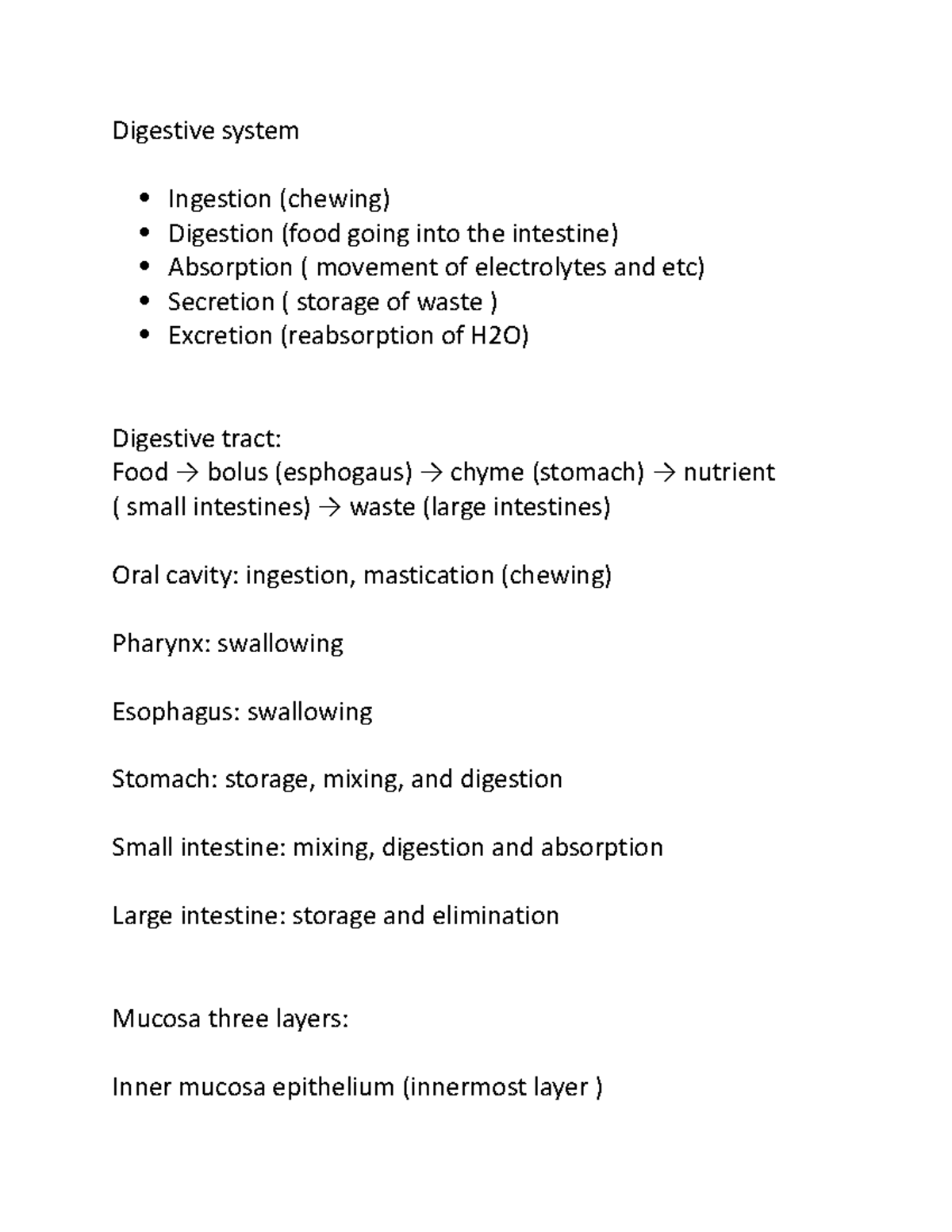 Digestive system copy - Notes - Digestive system Ingestion (chewing ...