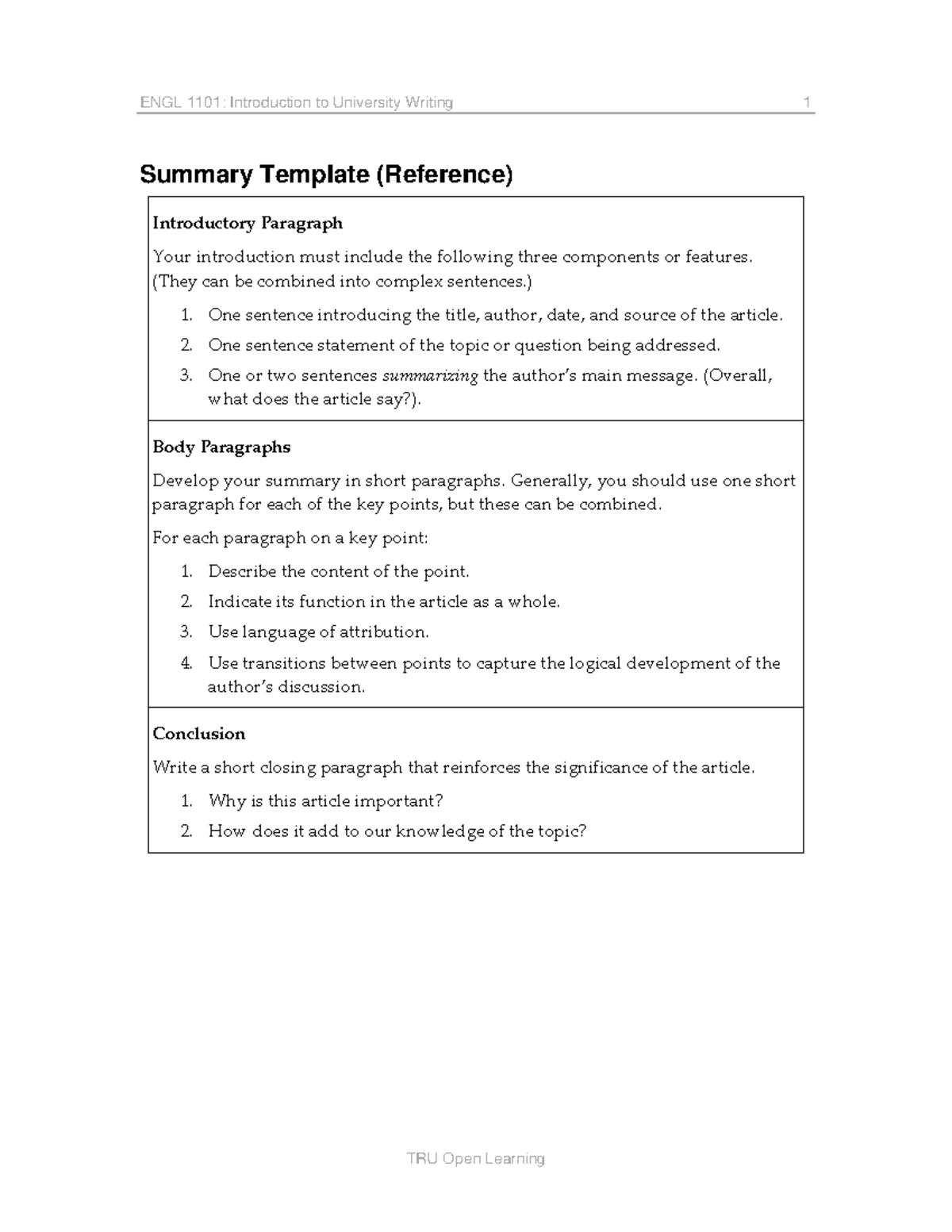 ENGL1101 Summary Template Reference - ENGL 1101: Introduction to ...