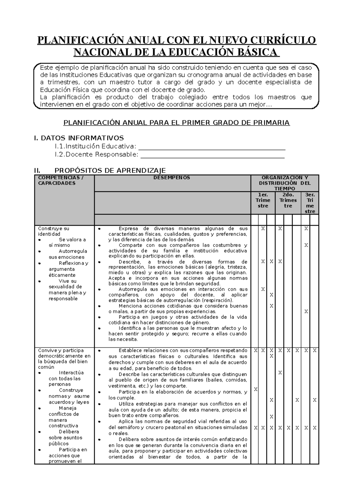 Planificacion Curricular Modelo 1° Grado - PLANIFICACIÓN ANUAL CON EL NUEVO CURRÍCULO NACIONAL ...