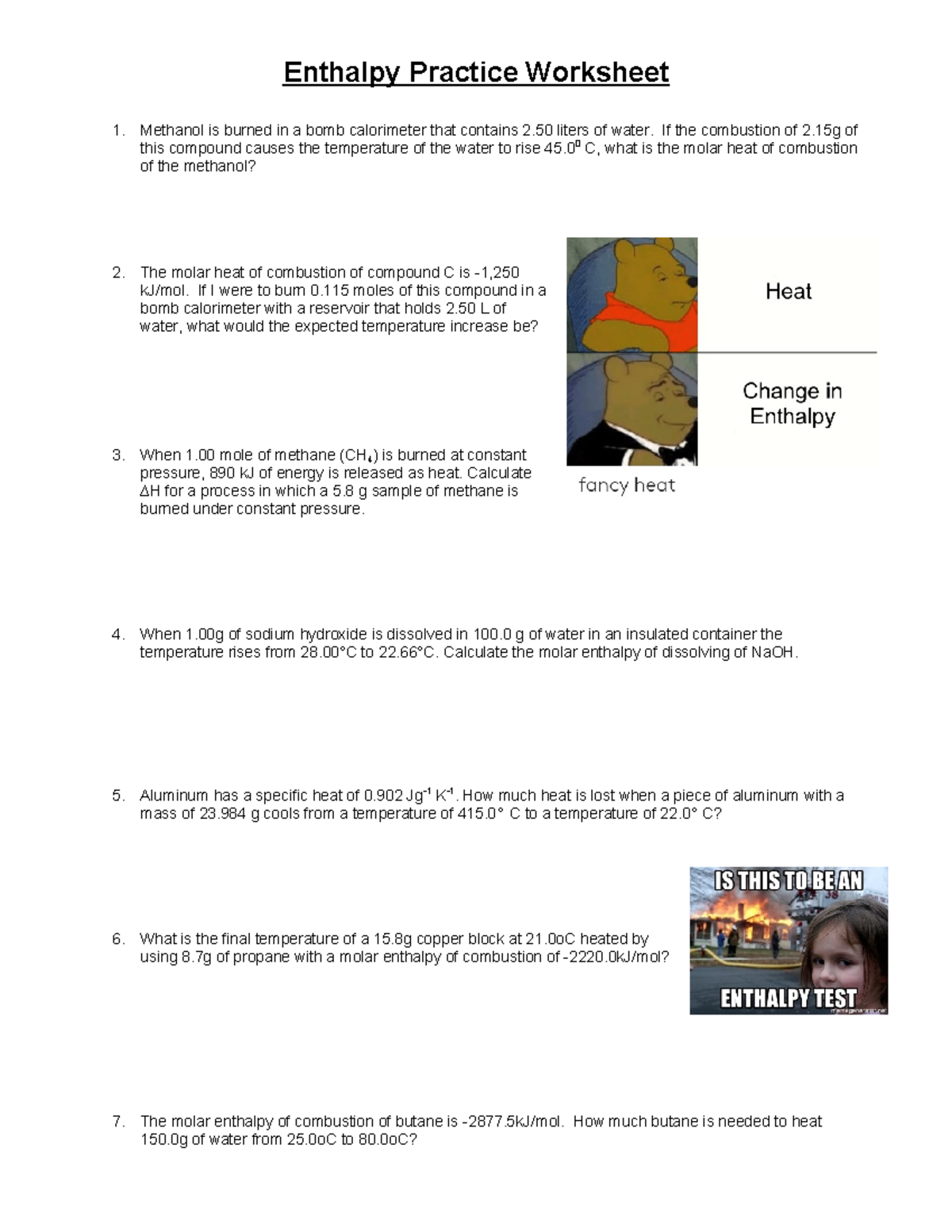 Enthalpy Calorimetry Chem Worksheet 16-4 at Caitlyn Buvelot blog