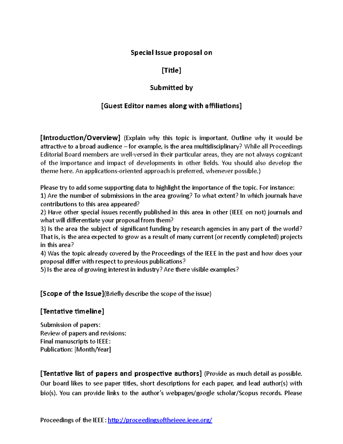 Pieee Special Issue Proposal Template - Special Issue proposal on ...