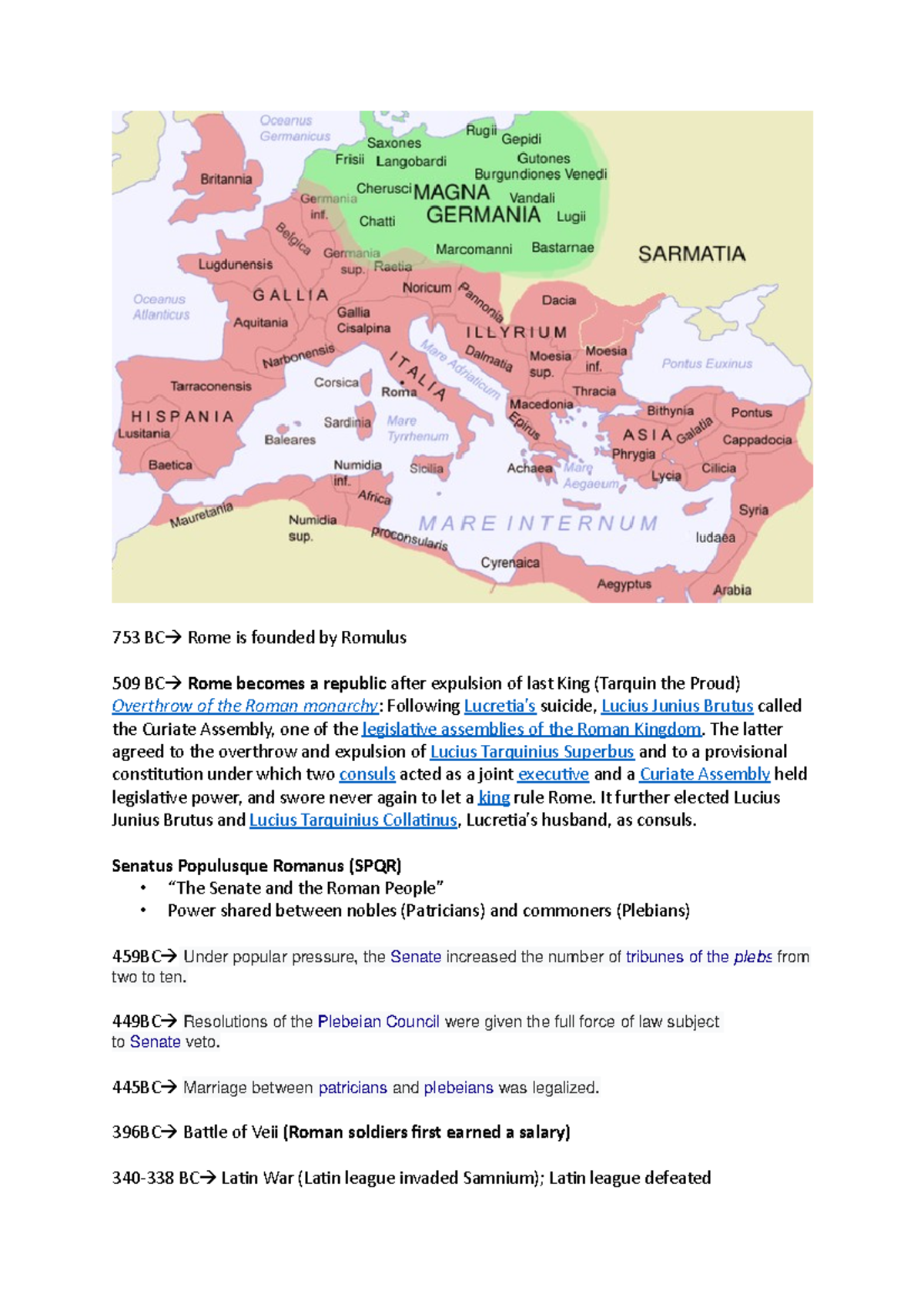 Rome timeline - Notes for exam - 753 BC Rome is founded by Romulus 509 ...