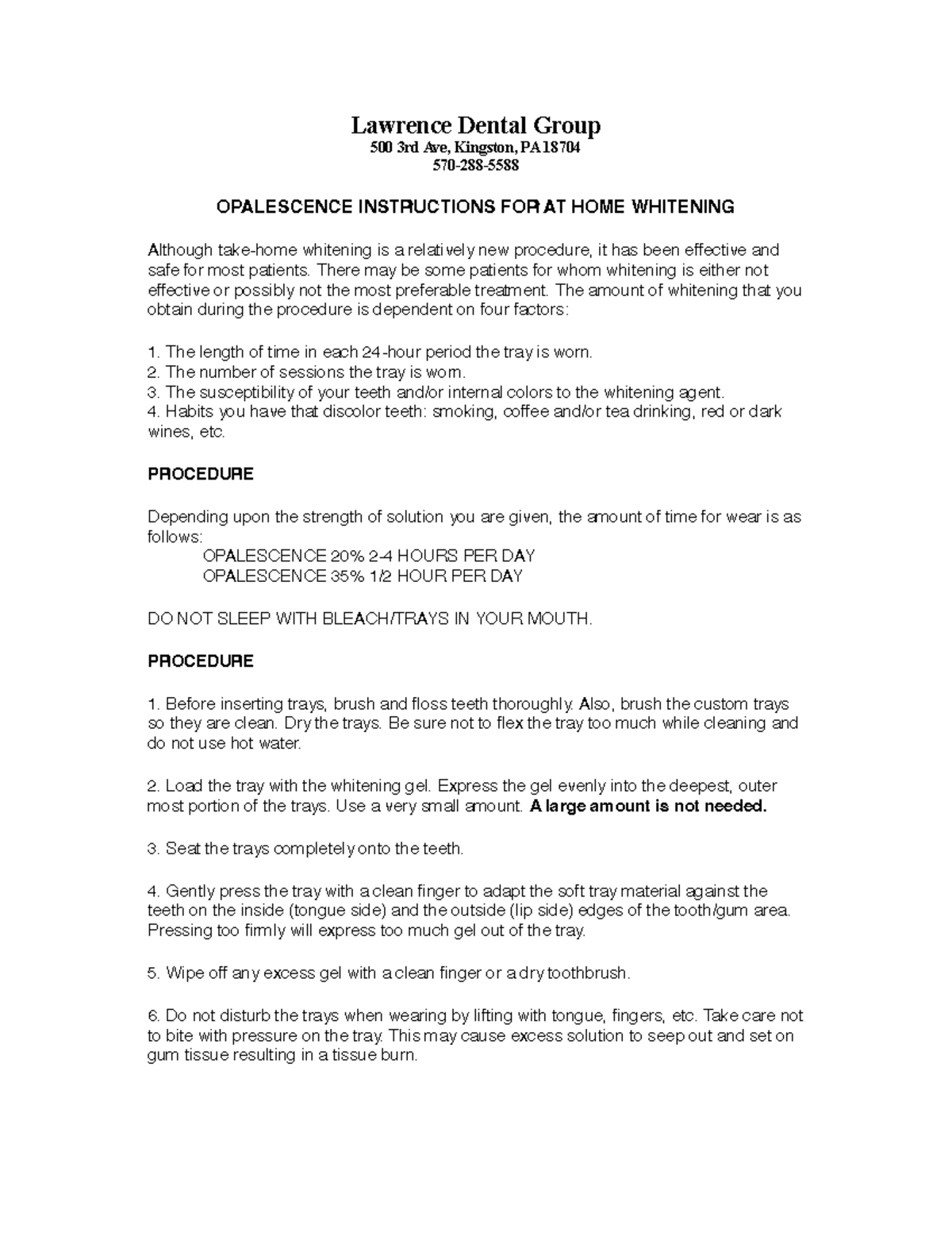 Opalescence Take Home Whitening Instructions - Lawrence Dental Group ...