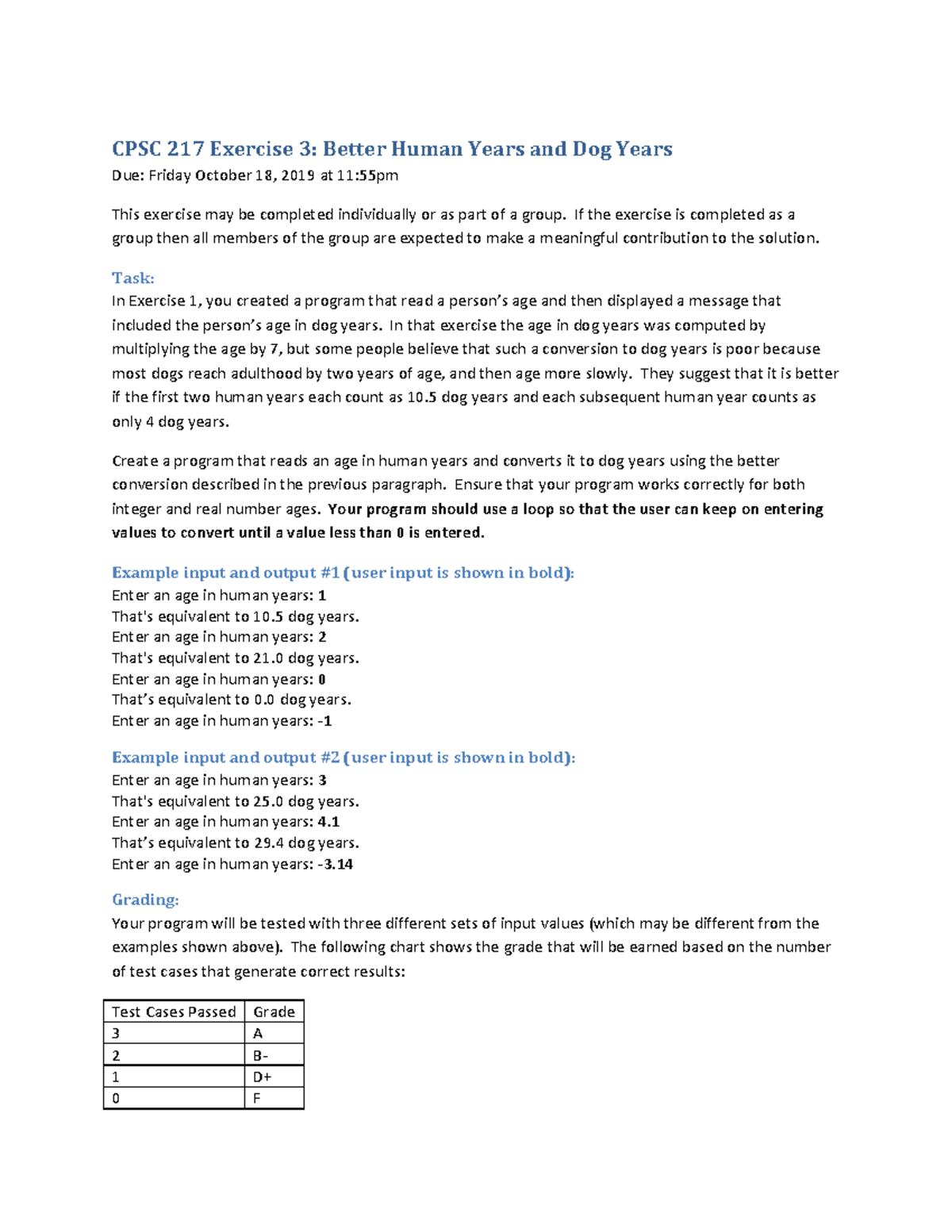 Exercise 3 - Warning: TT: undefined function: 32 CPSC 217 Exercise 3: Better Human Years and Dog ...