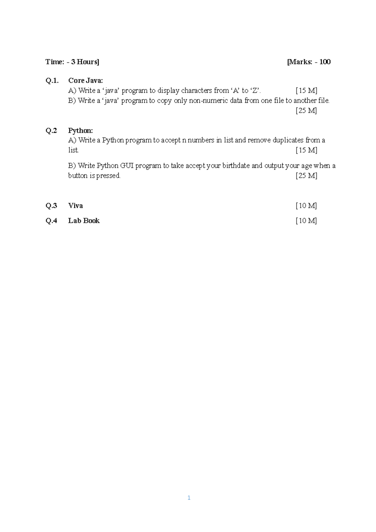 Tybbaca Sem V Practical Slips Time 3 Hours Marks 100 Q Core Java 1 A Write A