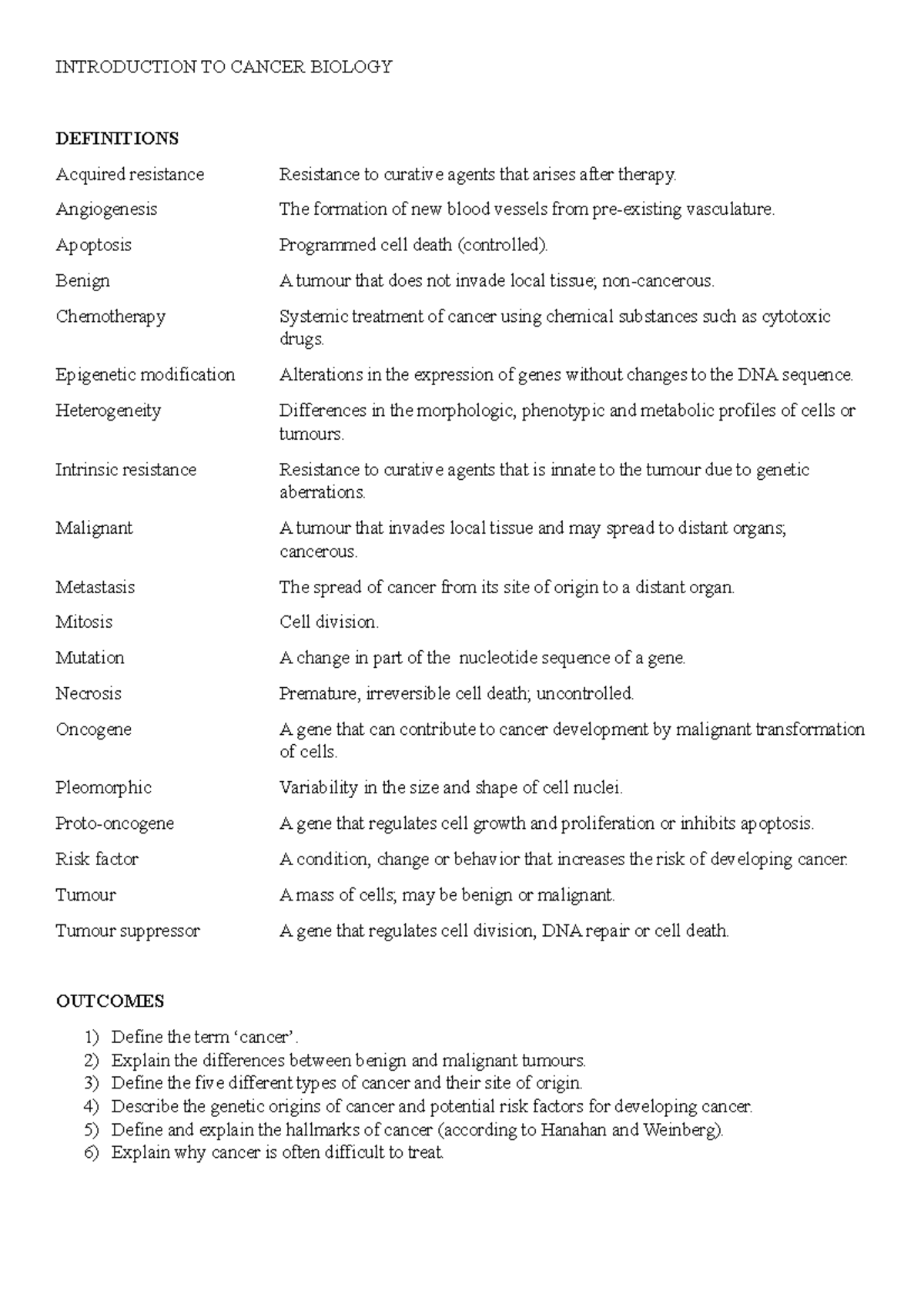 Introduction to Cancer Biology - INTRODUCTION TO CANCER BIOLOGY ...