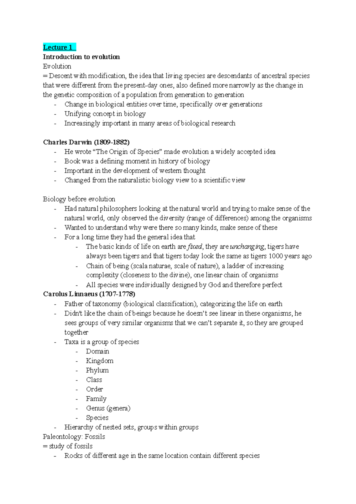 Evolution 1-4 - Lecture notes 1-4 - Lecture 1 Introduction to evolution ...