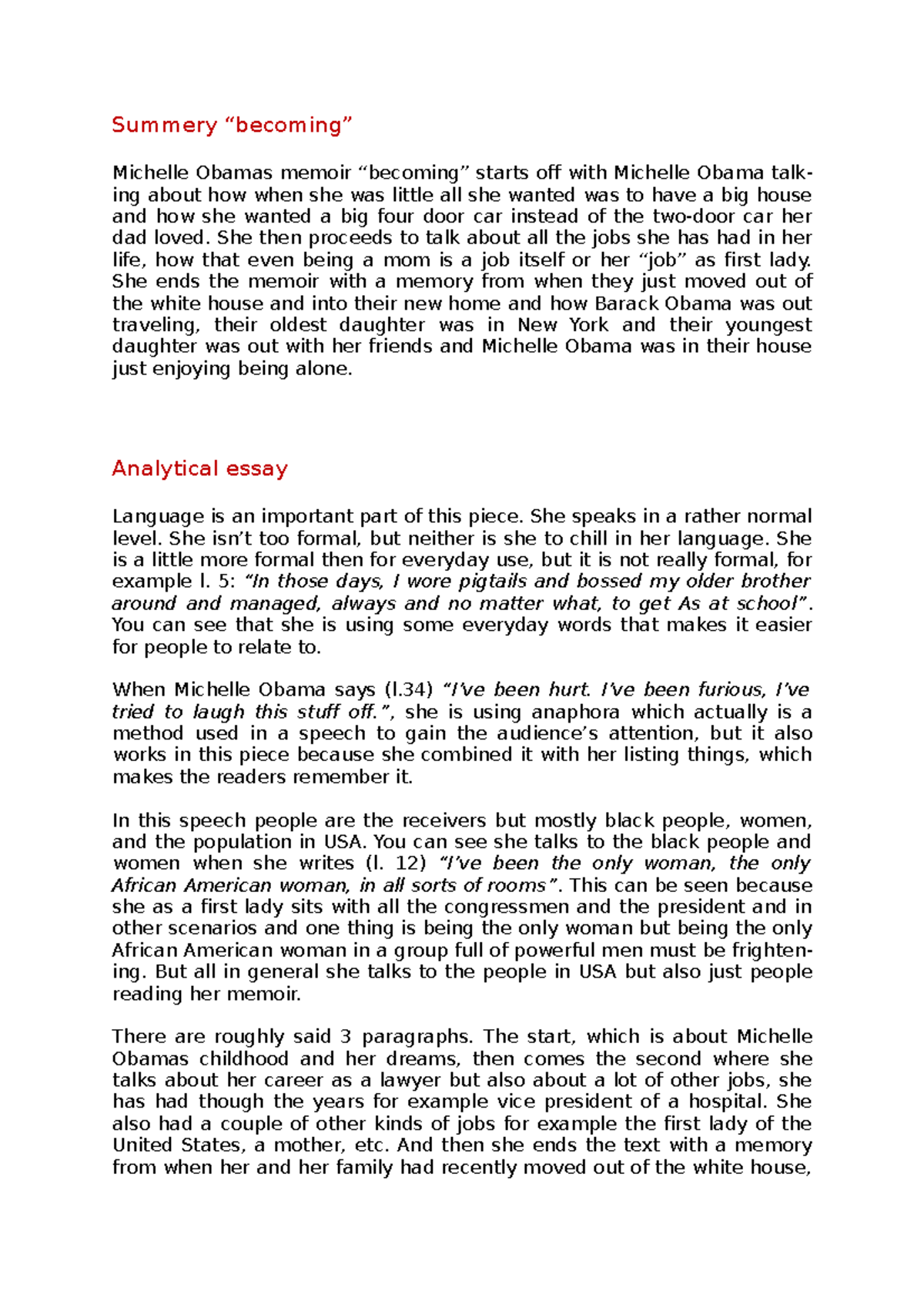 Becoming michelle obama - Summery “becoming” Michelle Obamas memoir ...