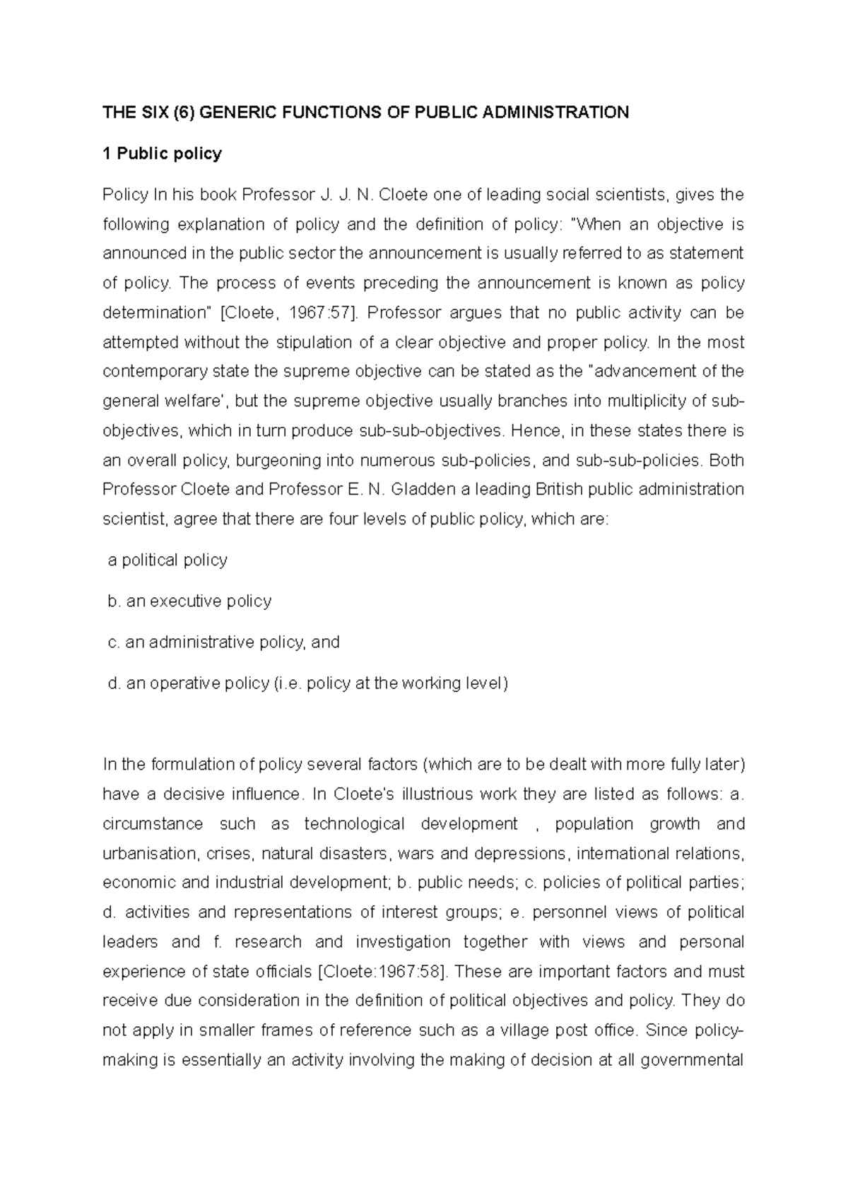 THE SIX Generic Functions OF Public Administration - THE SIX (6 ...