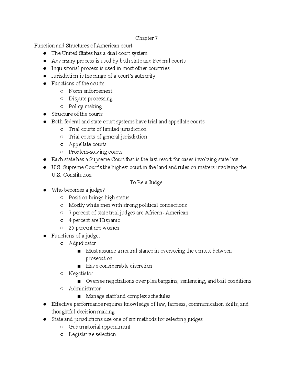 Chapter 7 - Chapter 7 Function and Structures of American court The ...