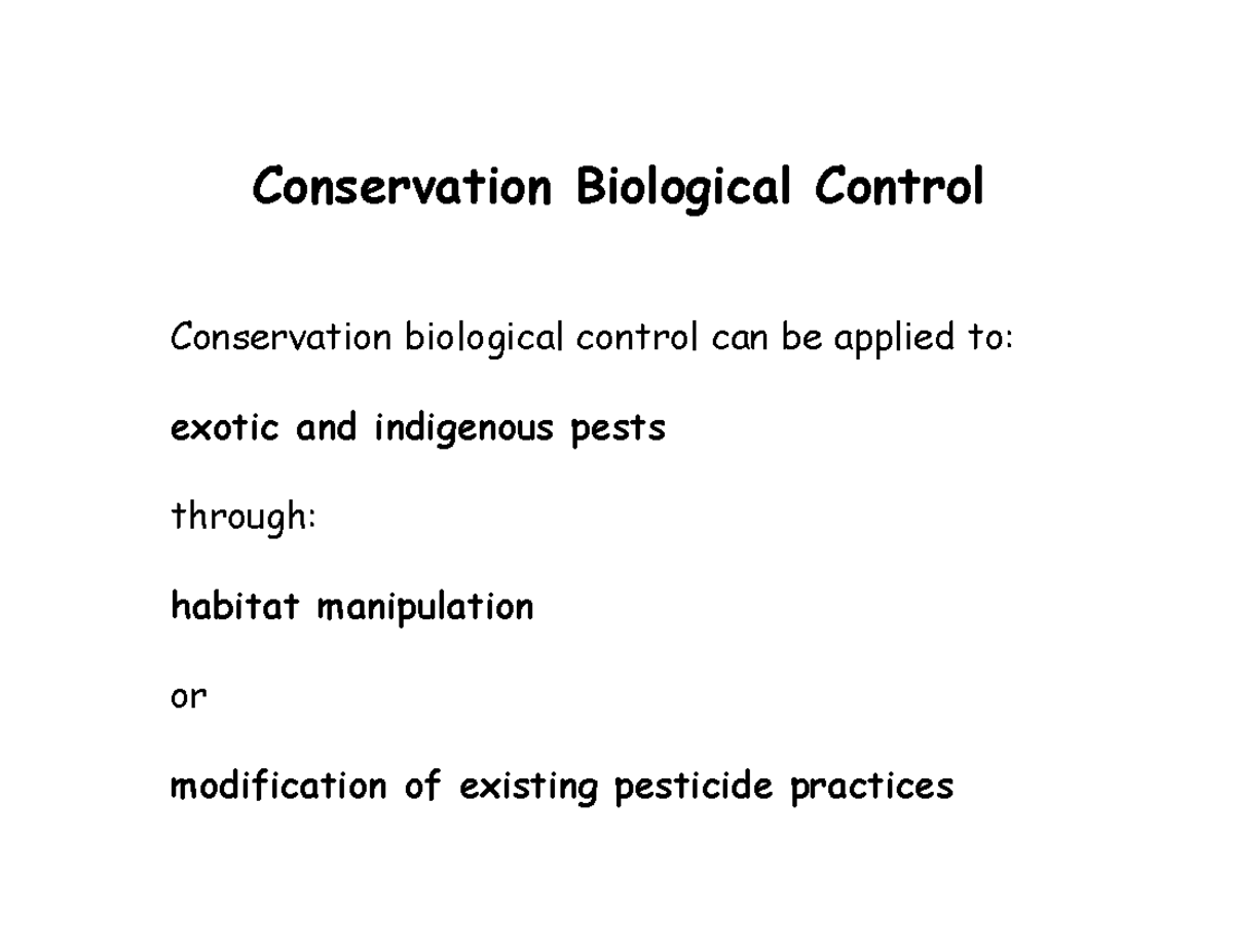 Lecture 20 - Conservation biological control - Conservation Biological ...