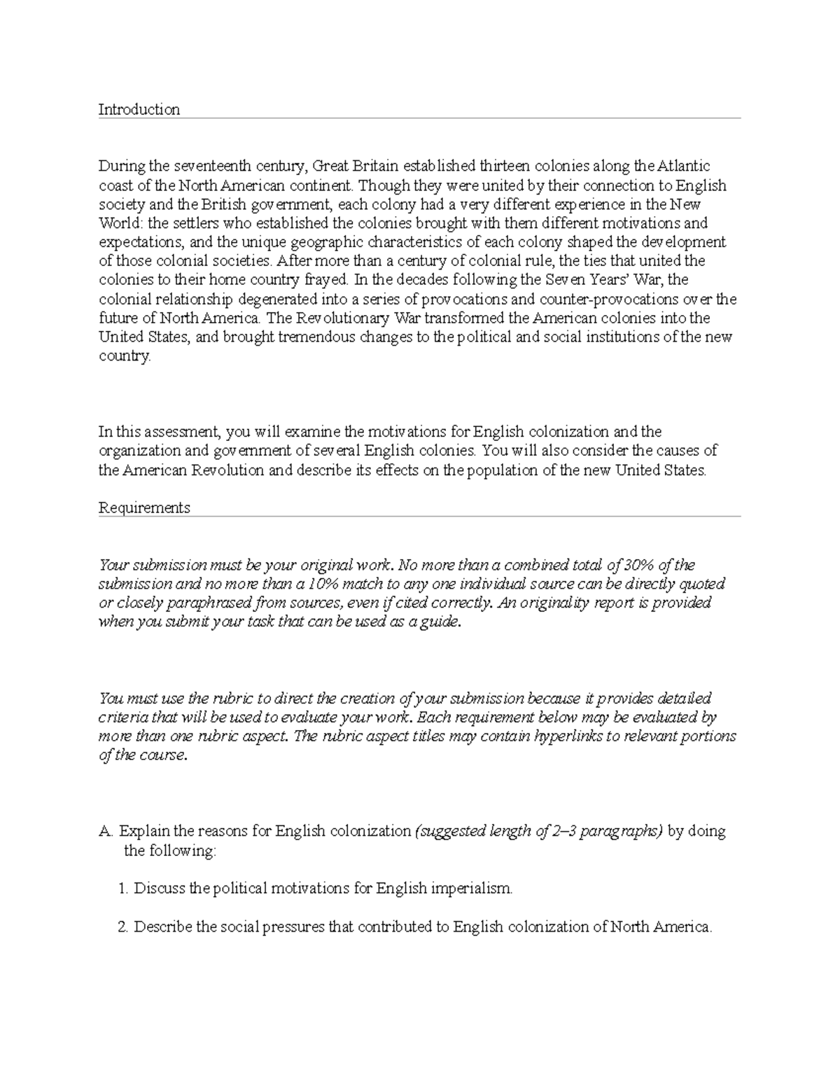 C121 Task 1 Survey of the United States History - Introduction During ...